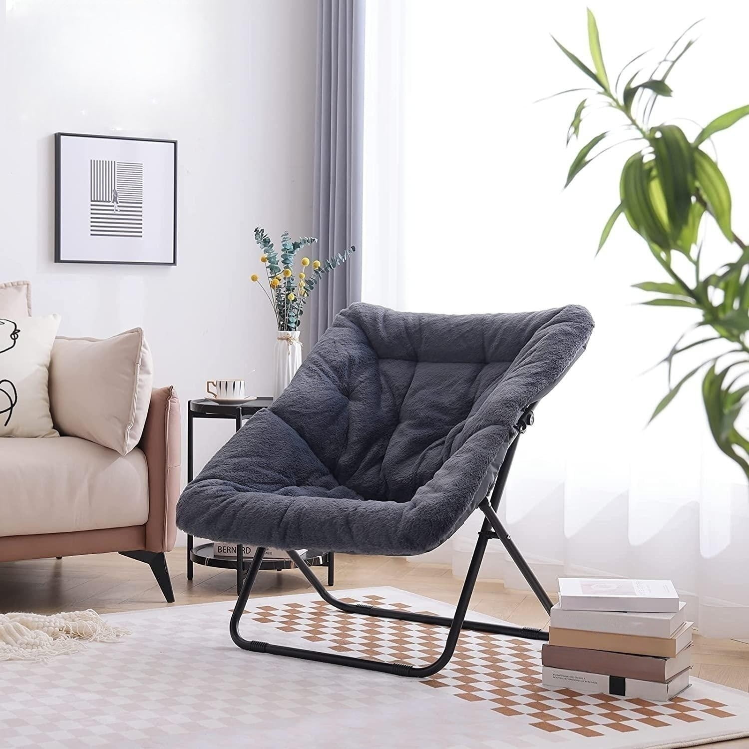 Saucer Chair, Soft Faux Fur Oversized Folding Accent Chair, Soft Furry ...