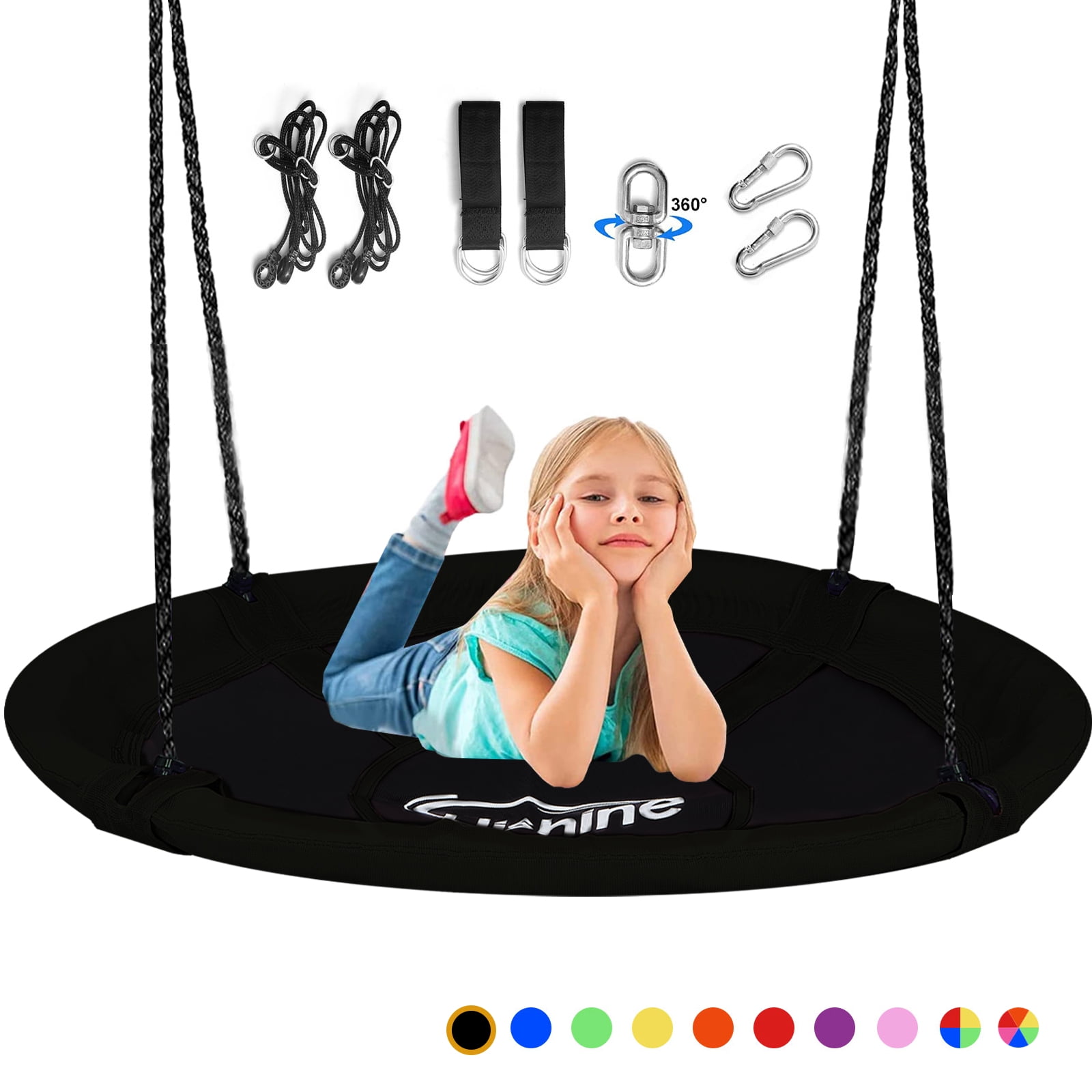 Saucer Tree Swing for Kids, 43" Waterproof Flying Saucer Swing with A Swivel, Hanging Straps ...