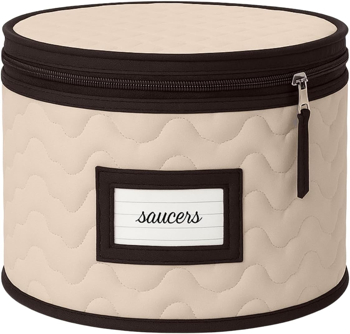 Saucers Storage Container - Quilted Microfiber China Organizer Box with ...