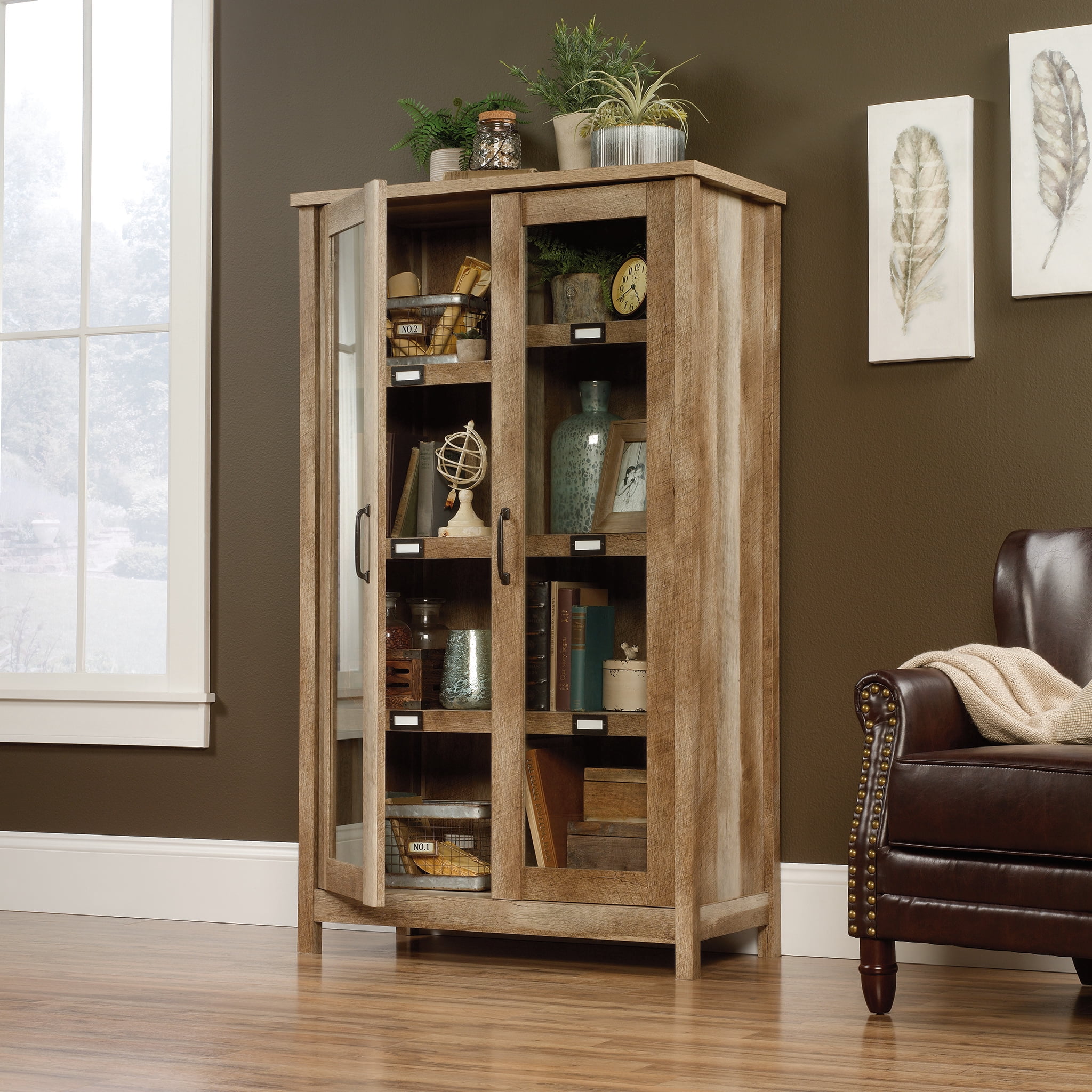 Sauder 423508 Cannery Bridge Display Cabinet, Lintel Oak? Finish ...