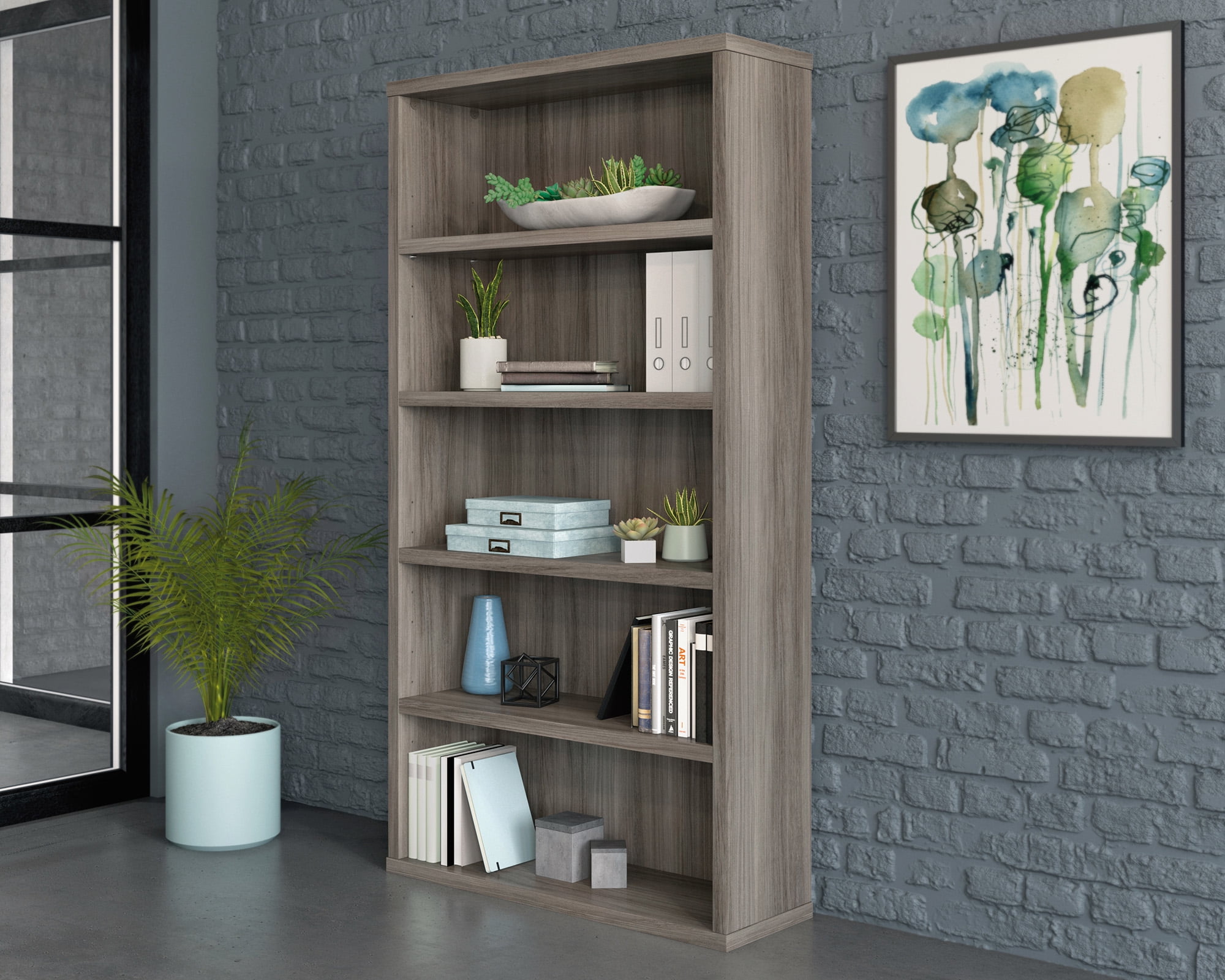 Sauder Affirm Engineered Wood 5-Shelf Bookcase in Hudson Elm/Brown ...