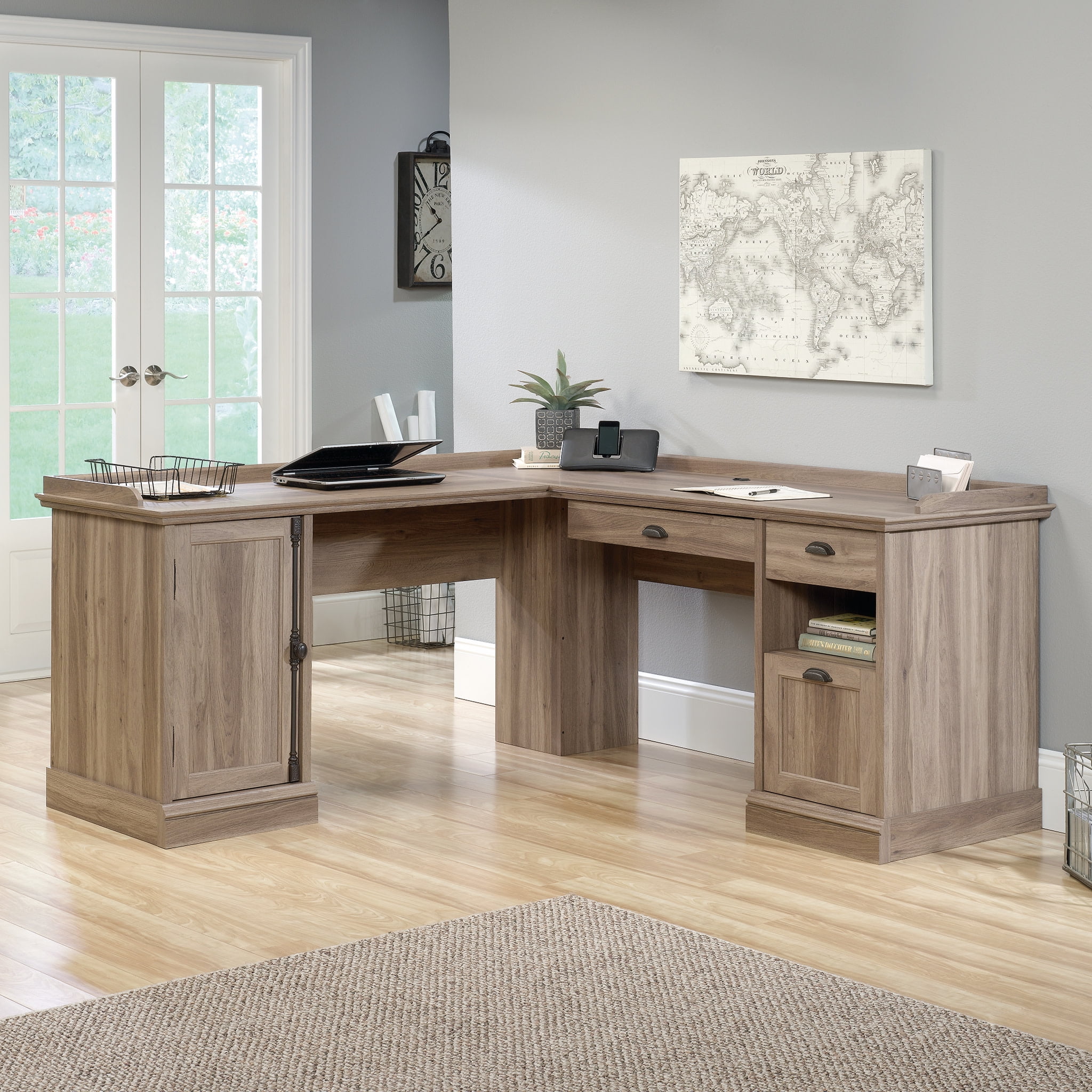 Sauder Barrister Lane L-Desk, Salt Oak Finish, Ample Table Top, Large ...
