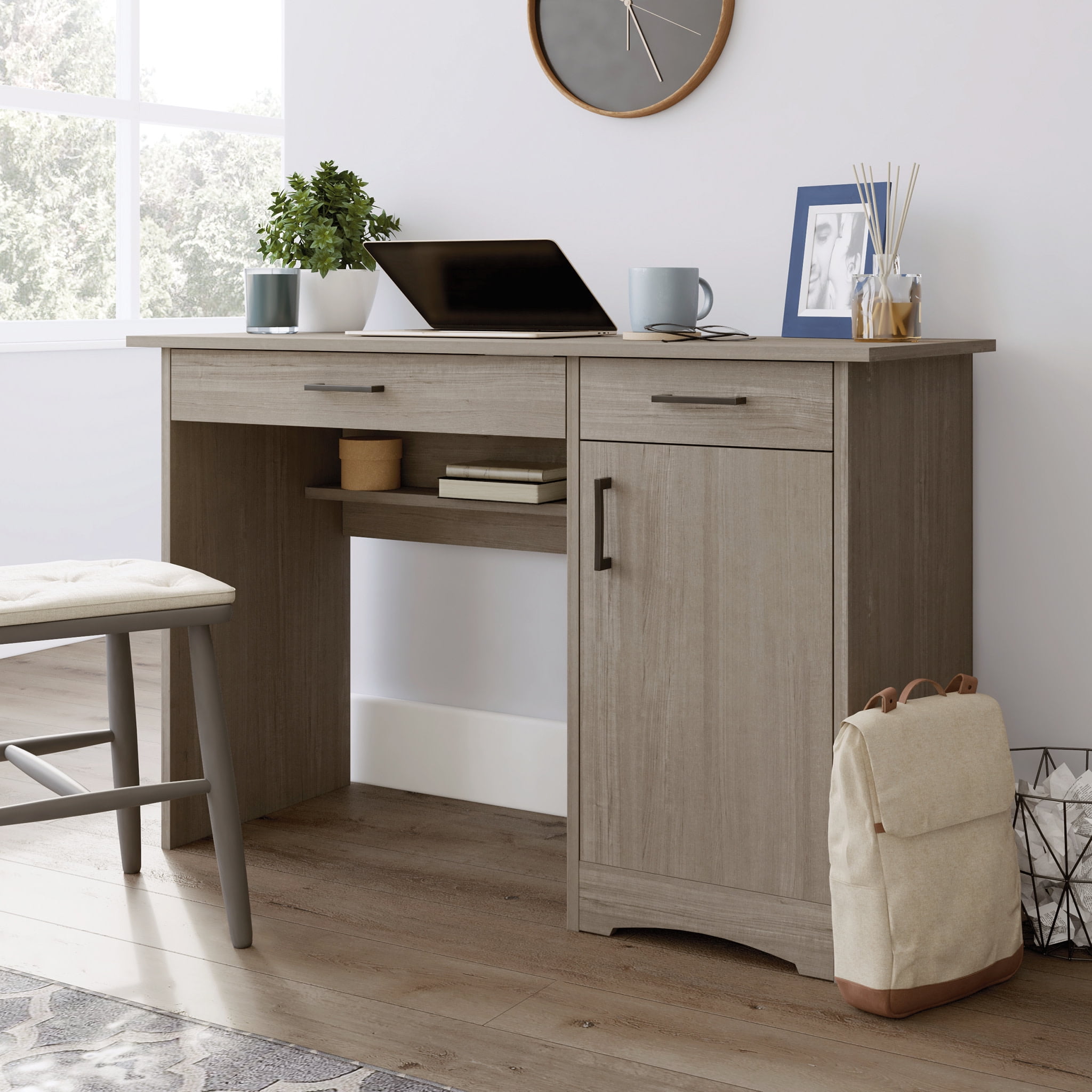 Sauder Beginnings Desk Silver Sycamore Finish with Computer Keyboard Tray Walmart