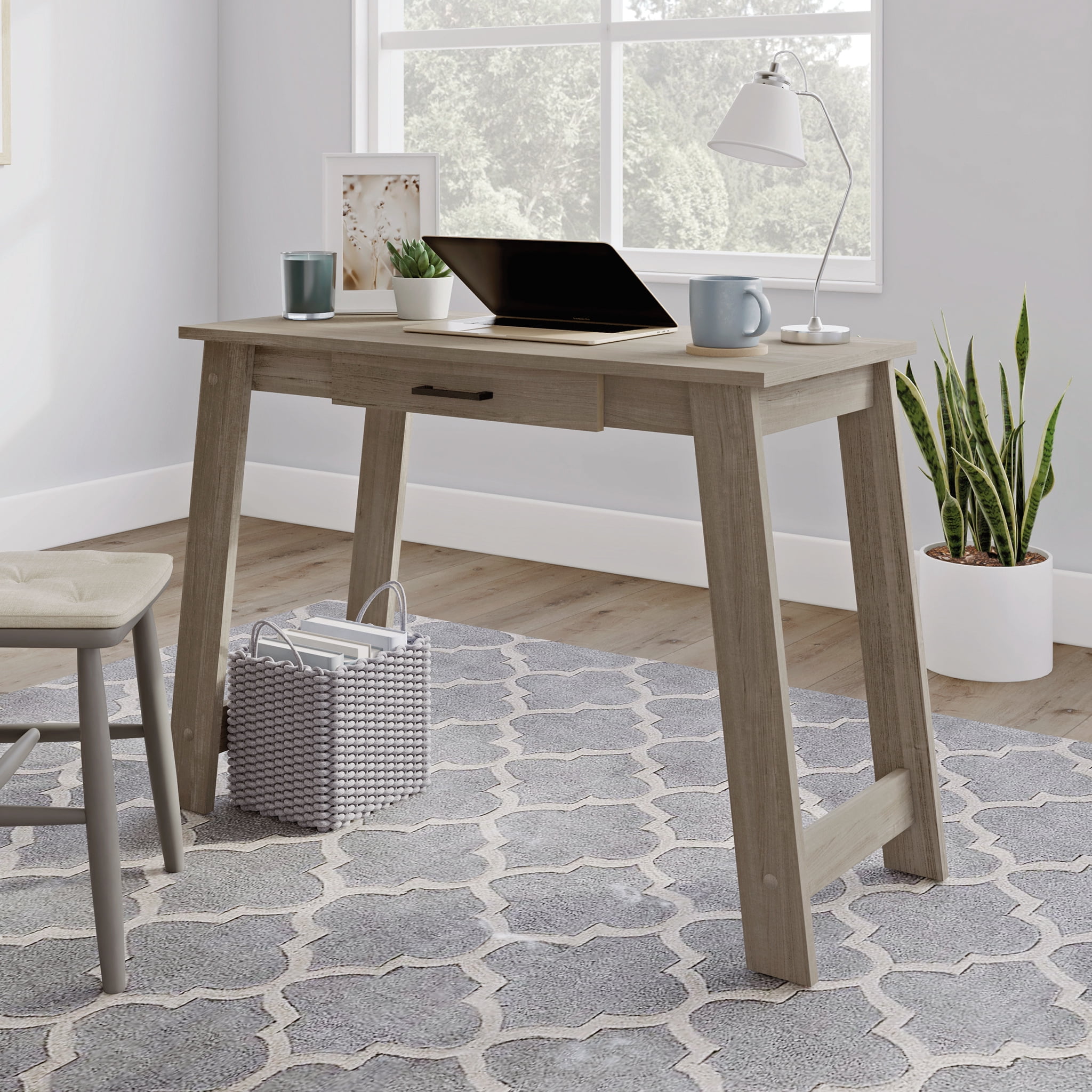 Sauder Beginnings Writing Desk with Drawer, Silver Sycamore Finish ...