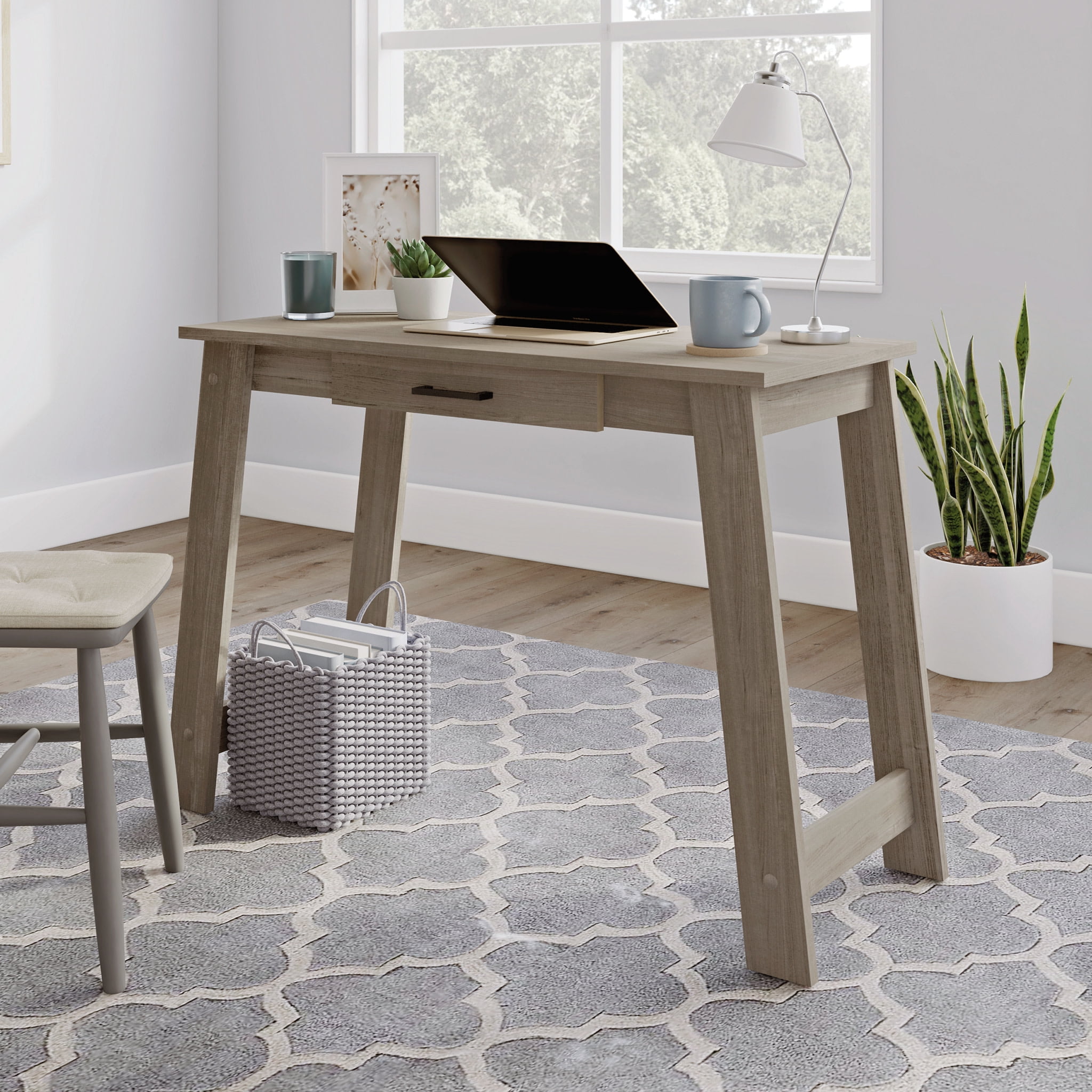 Sauder Beginnings Writing Desk with Drawer, Silver Sycamore Finish ...
