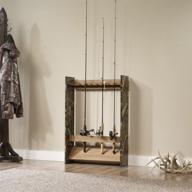 "Sauder Buck Ridge Fishing Rod Rack, Scribed Oak Finish" - Walmart.com