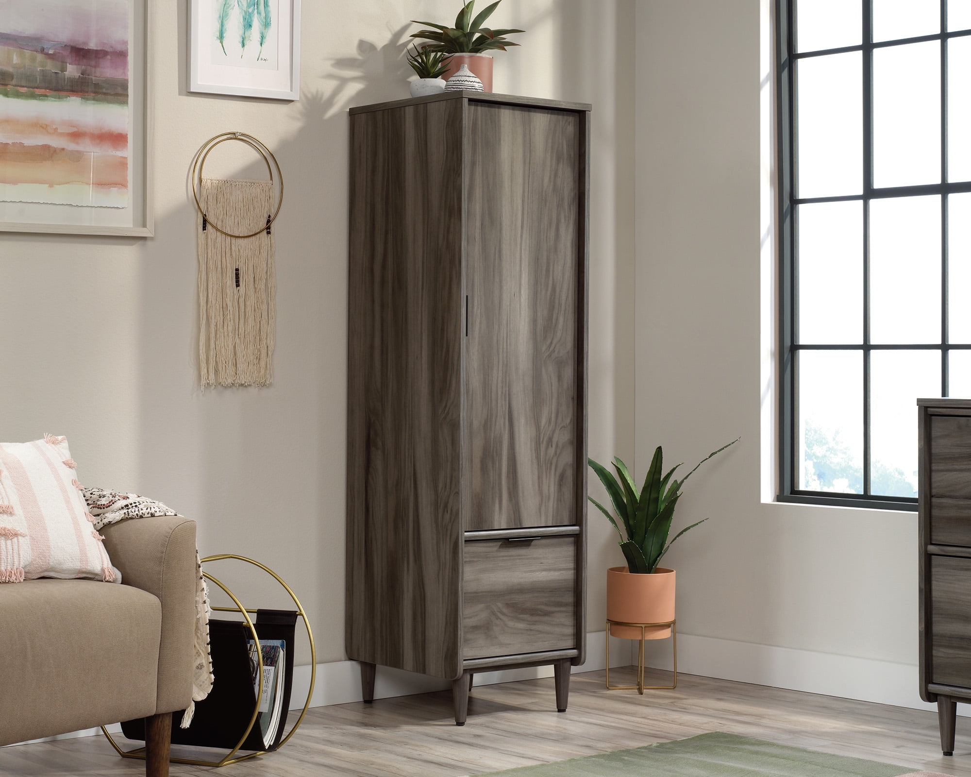 Sauder Clifford Place Engineered Wood Narrow Storage Cabinet in Jet ...