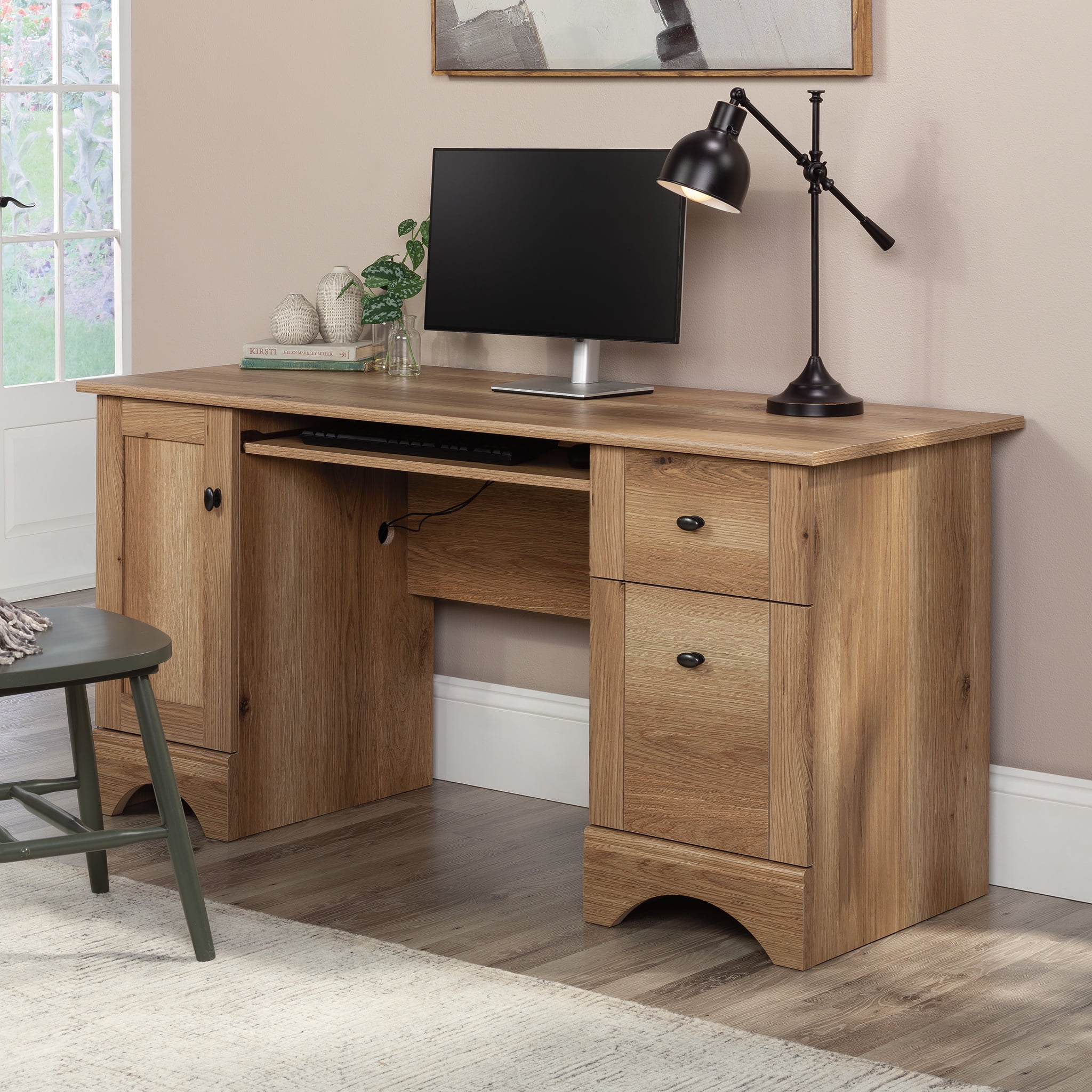 Sauder Home Office Computer Desk with Drawers, Timber Oak Finish ...