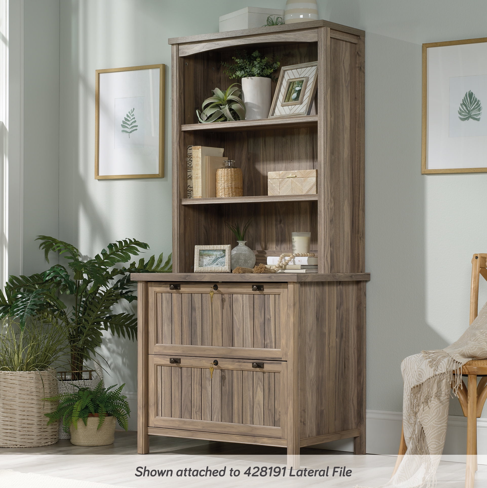 Sauder Costa 2-Shelf Office Storage Library Hutch Furniture, Washed ...