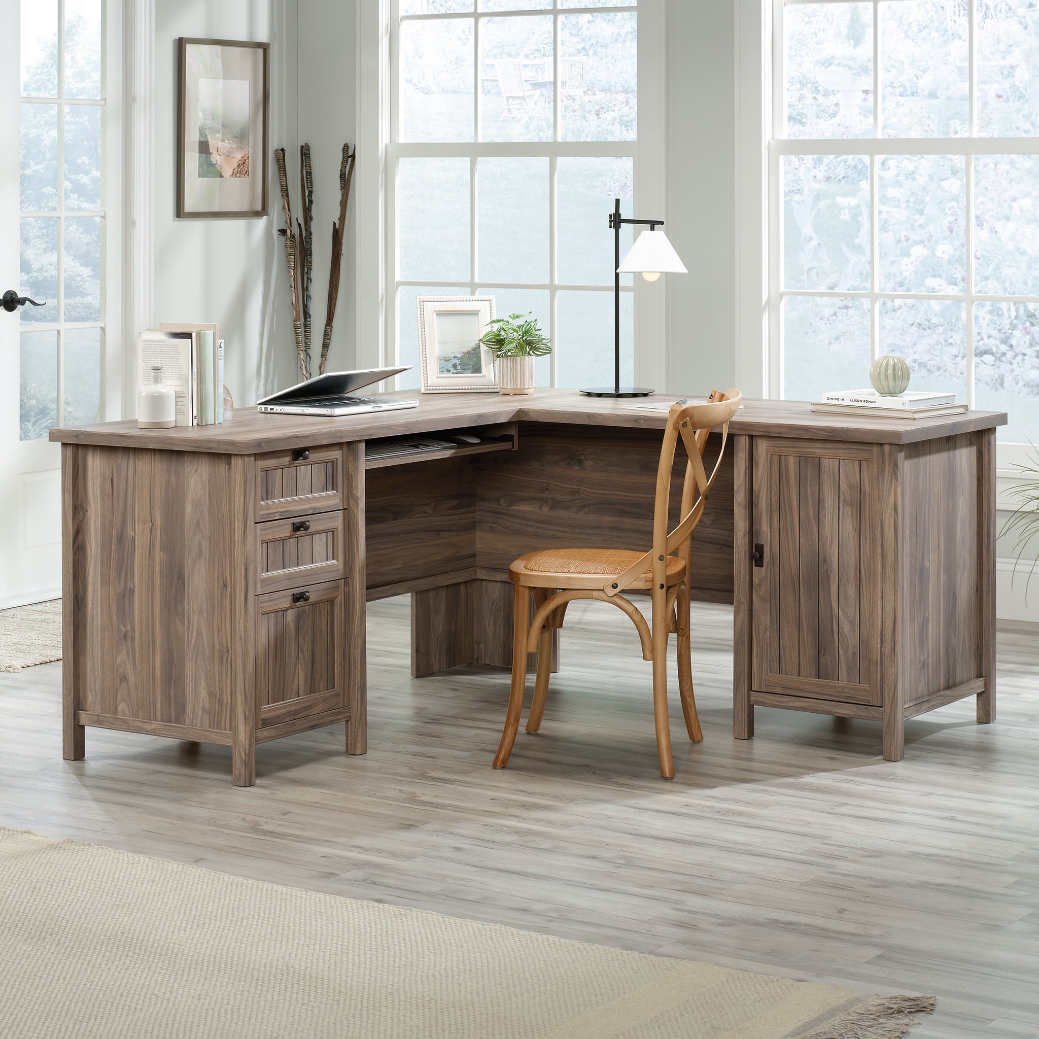Sauder Costa L-Shaped Home Office Desk, Washed Walnut Finish - Walmart.com