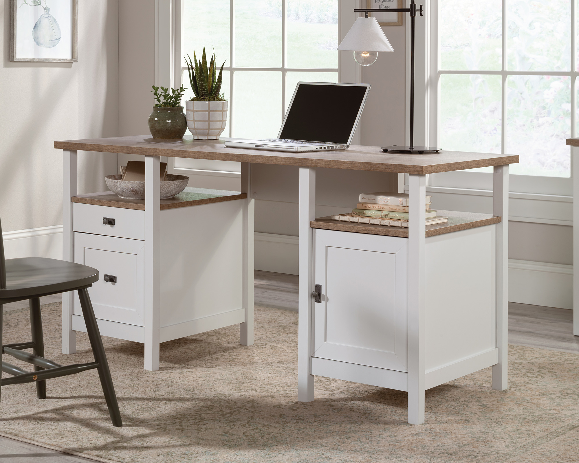 Sauder Cottage Road Engineered Wood Desk in White/Lintel Oak Finish ...