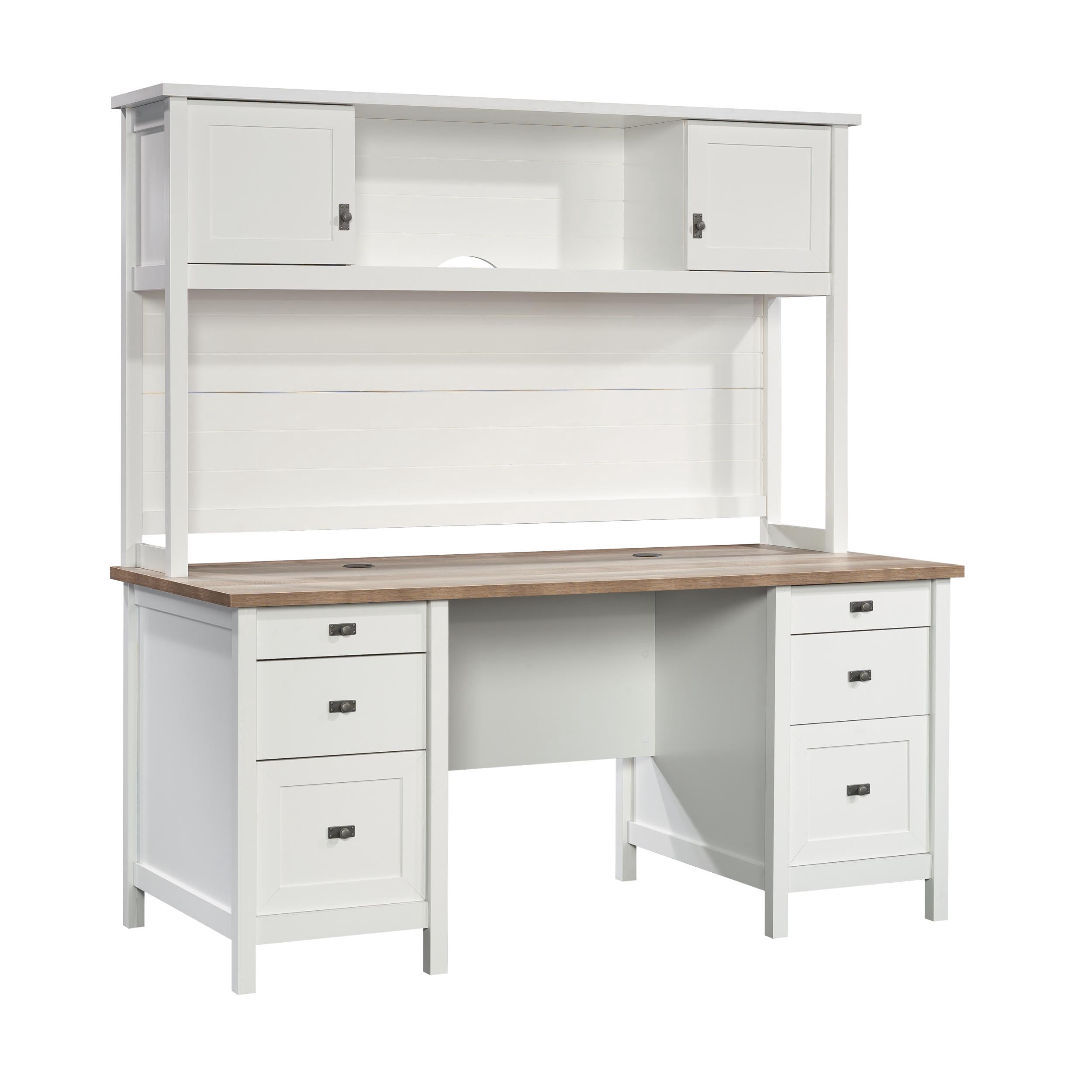 Sauder Cottage Road Engineered Wood Executive Desk with Hutch in White ...