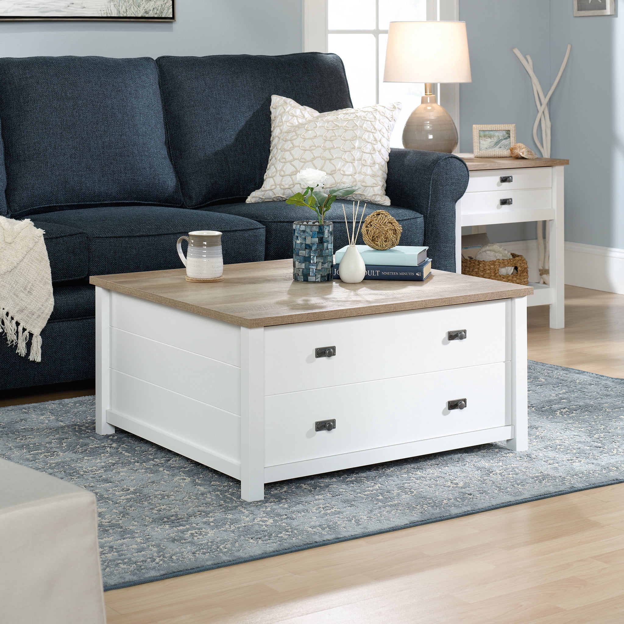 Sauder Cottage Road Storage Coffee Table, Glacier White Finish ...