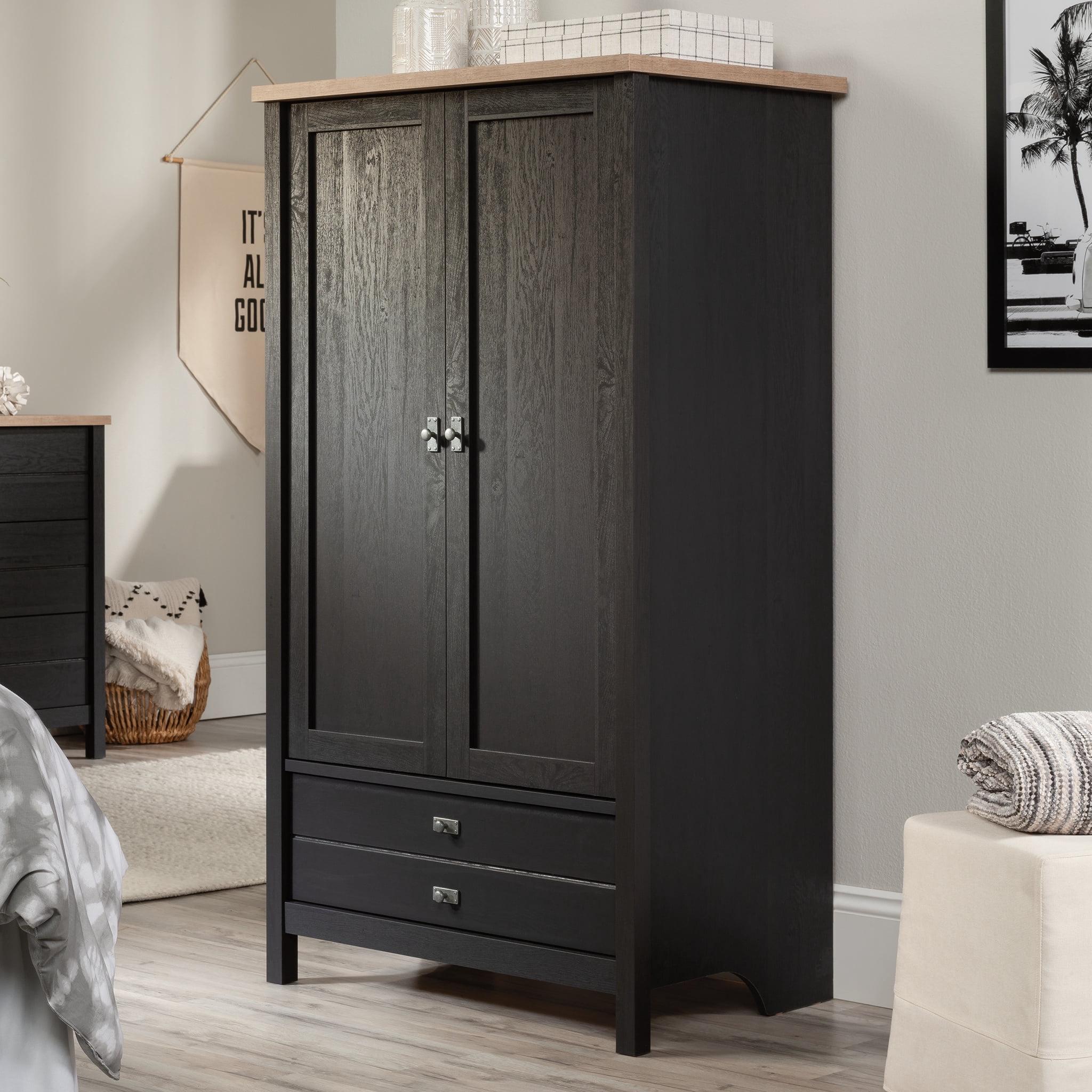 Sauder Cottage Road Wardrobe/Armoire Cabinet in Raven Oak, Raven Oak ...