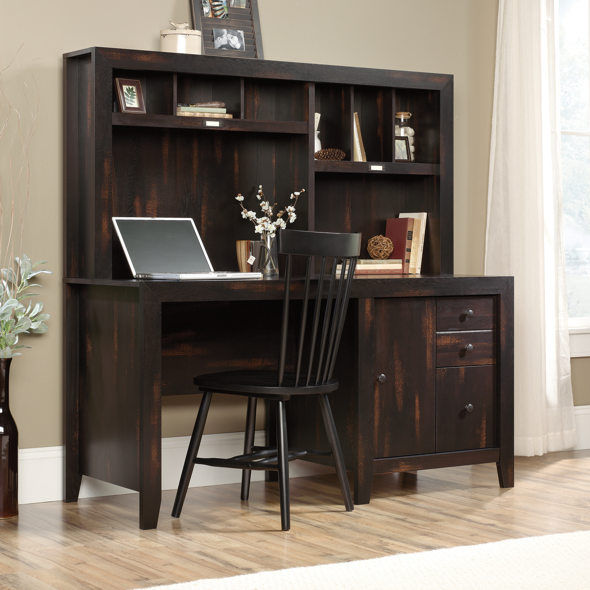 Sauder Dakota Pass Computer Desk With Hutch, Char Pine Finish - Walmart.com
