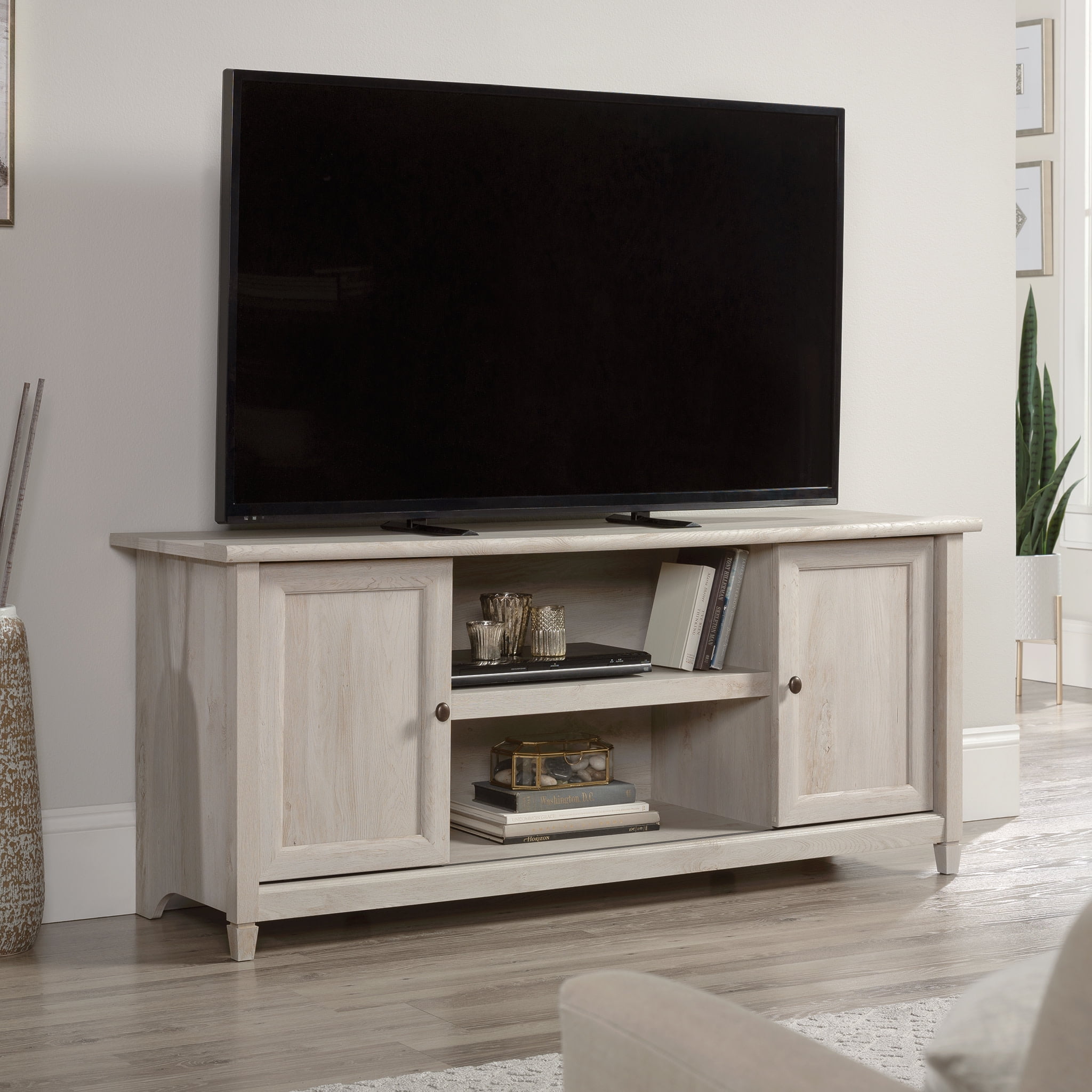 Sauder Edge Water TV Stand with Shelves & Sliding Doors for TVs up to ...
