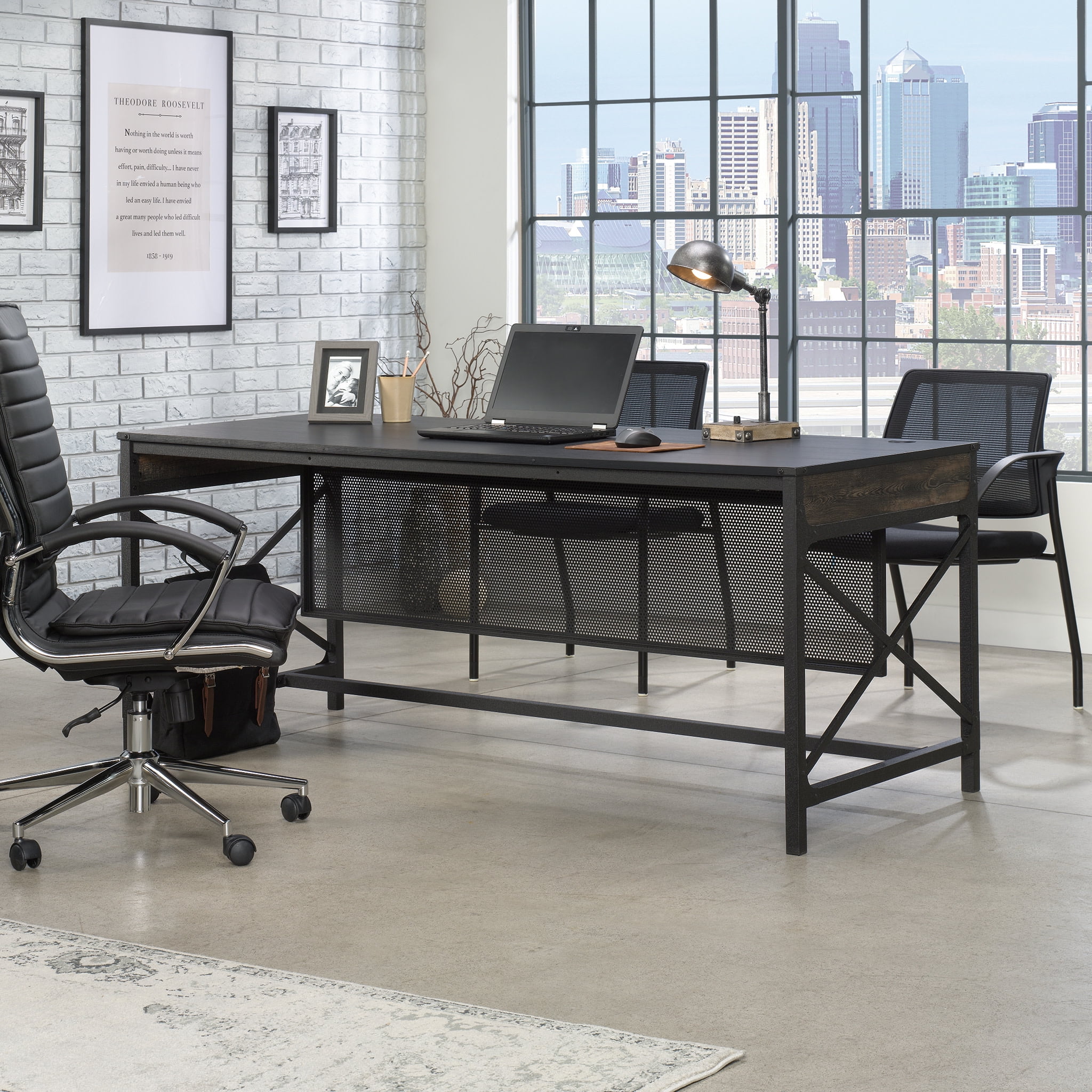 Sauder Foundry Road Engineered Wood/Metal 72x30 Table Desk in Carbon ...