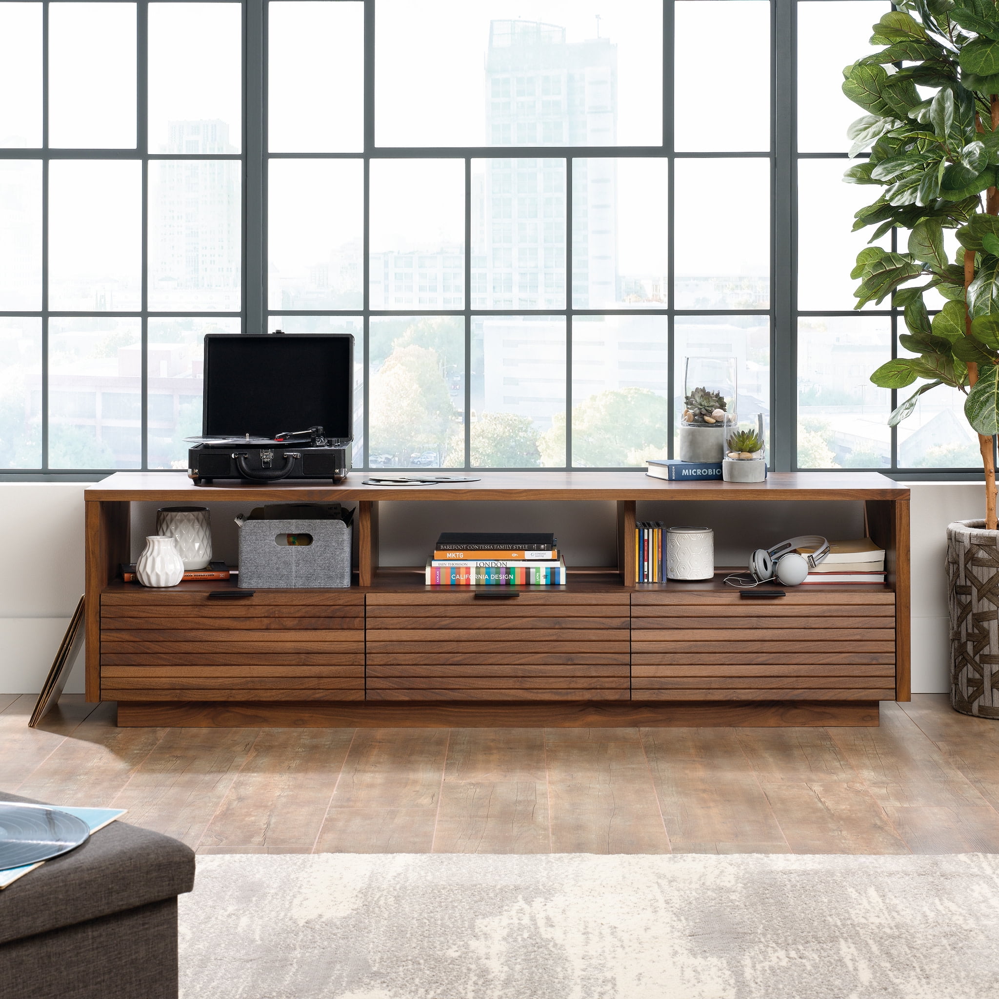Sauder Harvey Park TV Stand for TV's up to 70", Grand Walnut Finish ...