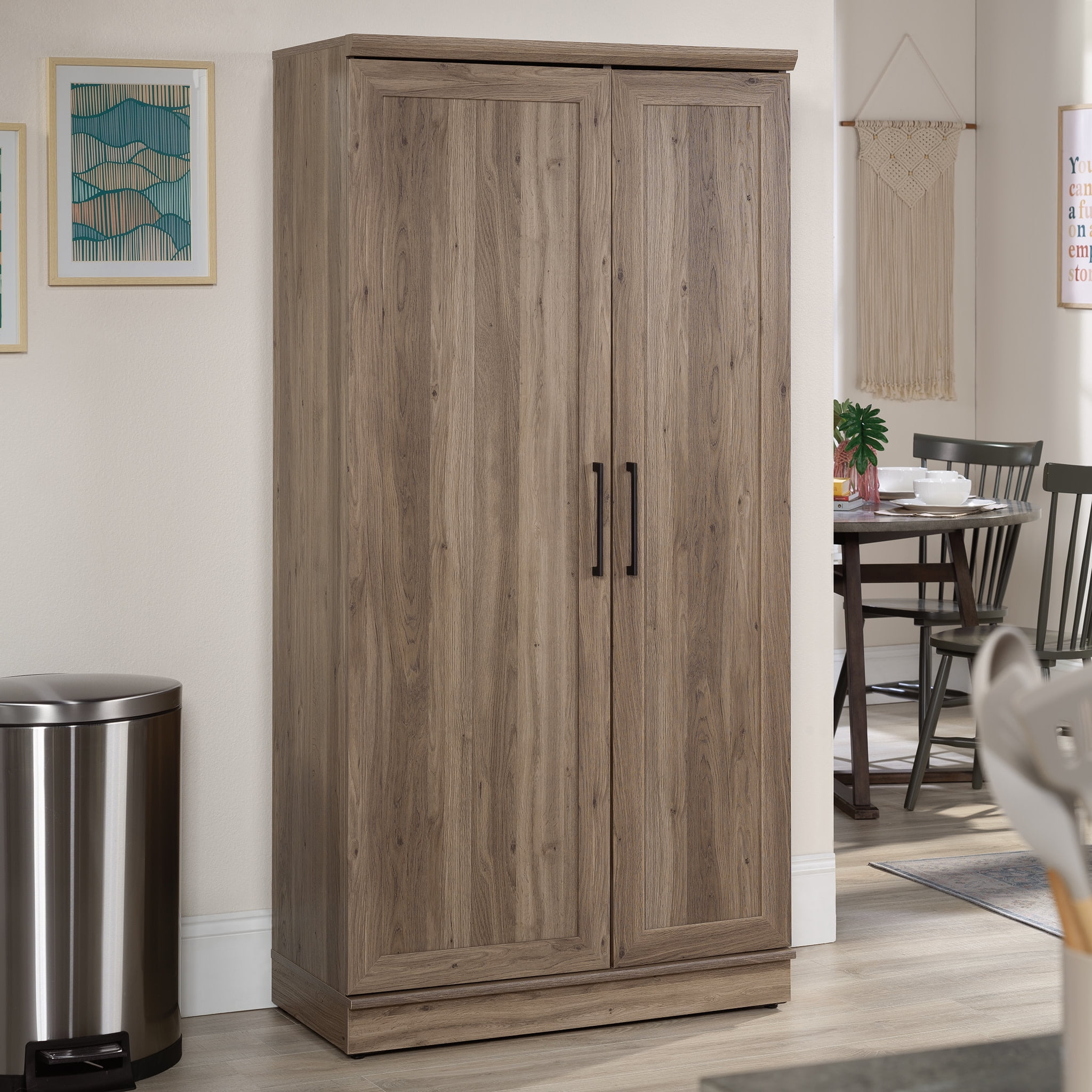 Sauder HomePlus Tall Wooden Storage Cabinet with Doors, Salt Oak Finish ...