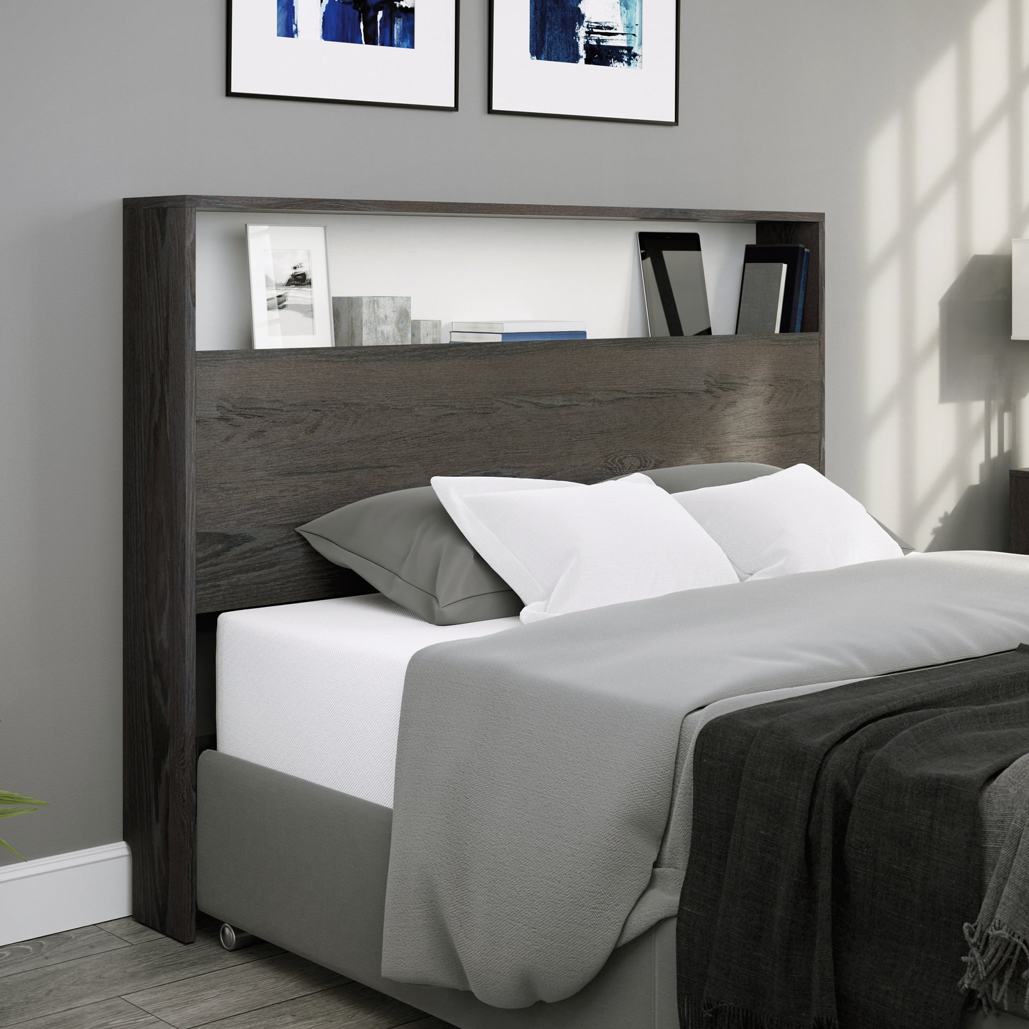 Sauder Hudson Court Full/Queen Headboard with Storage, Charcoal Ash ...