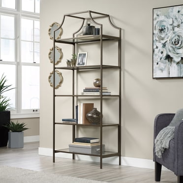 Sauder Furniture Harvey Park 5-Shelf Glass Bookshelf in Black Finish ...