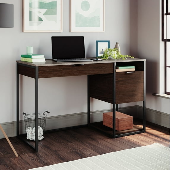 Sauder International Lux Single Pedestal Desk, Umber Wood Finish ...