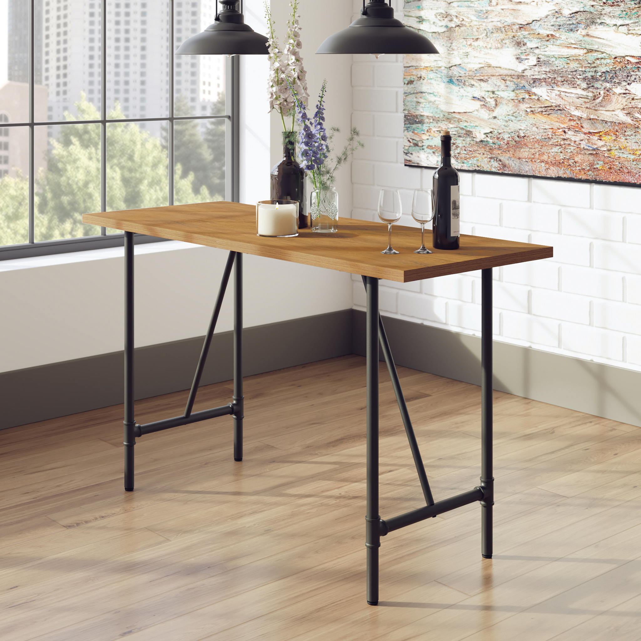 Sauder Iron City Industrial Counter-Height Dining Table, Checked Oak ...