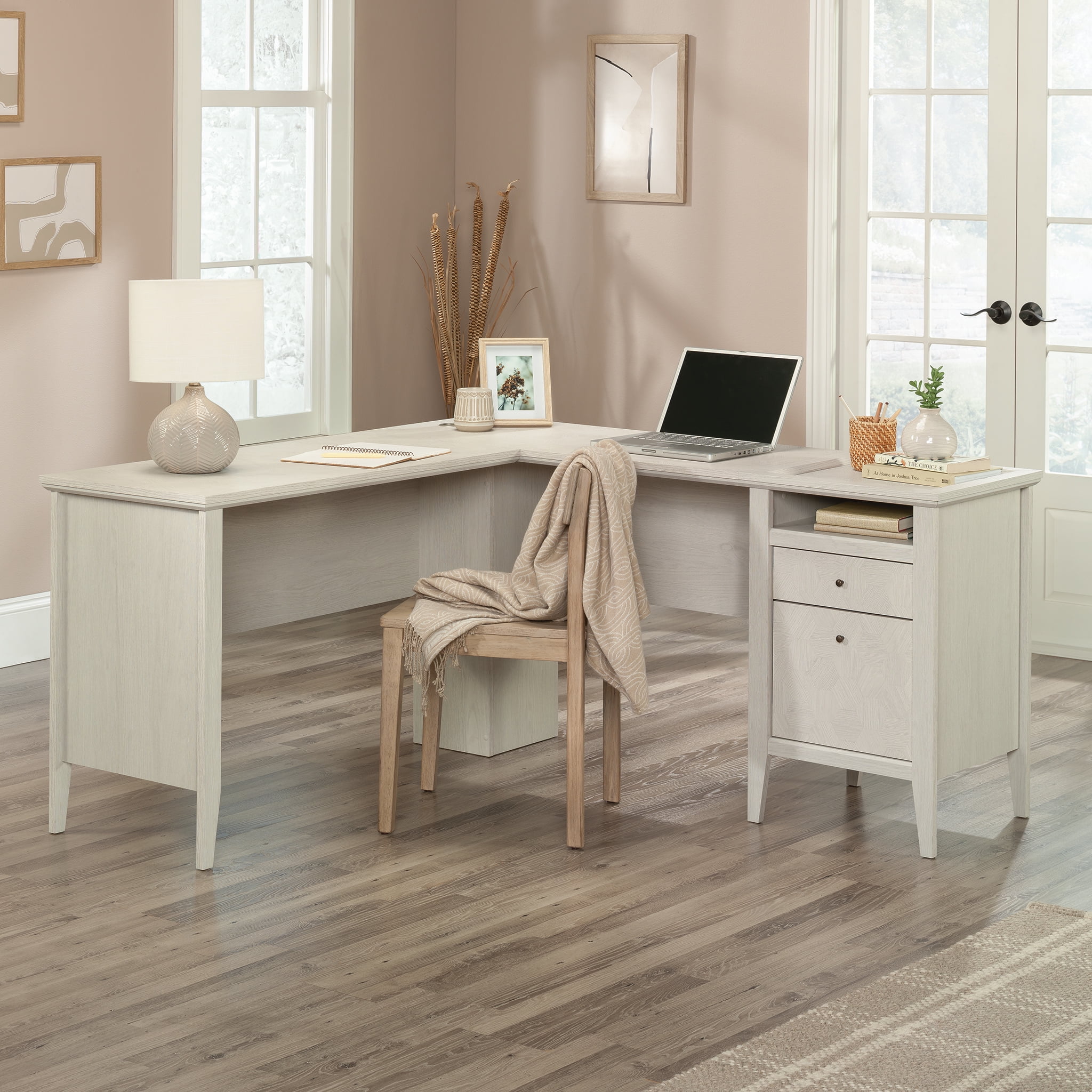 Sauder Larkin Ledge L-Shaped Desk with Drawers, Glacier Oak Finish ...