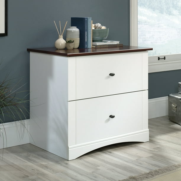Sauder White Lateral File Cabinet with Cherry Accent, Soft White Finish ...