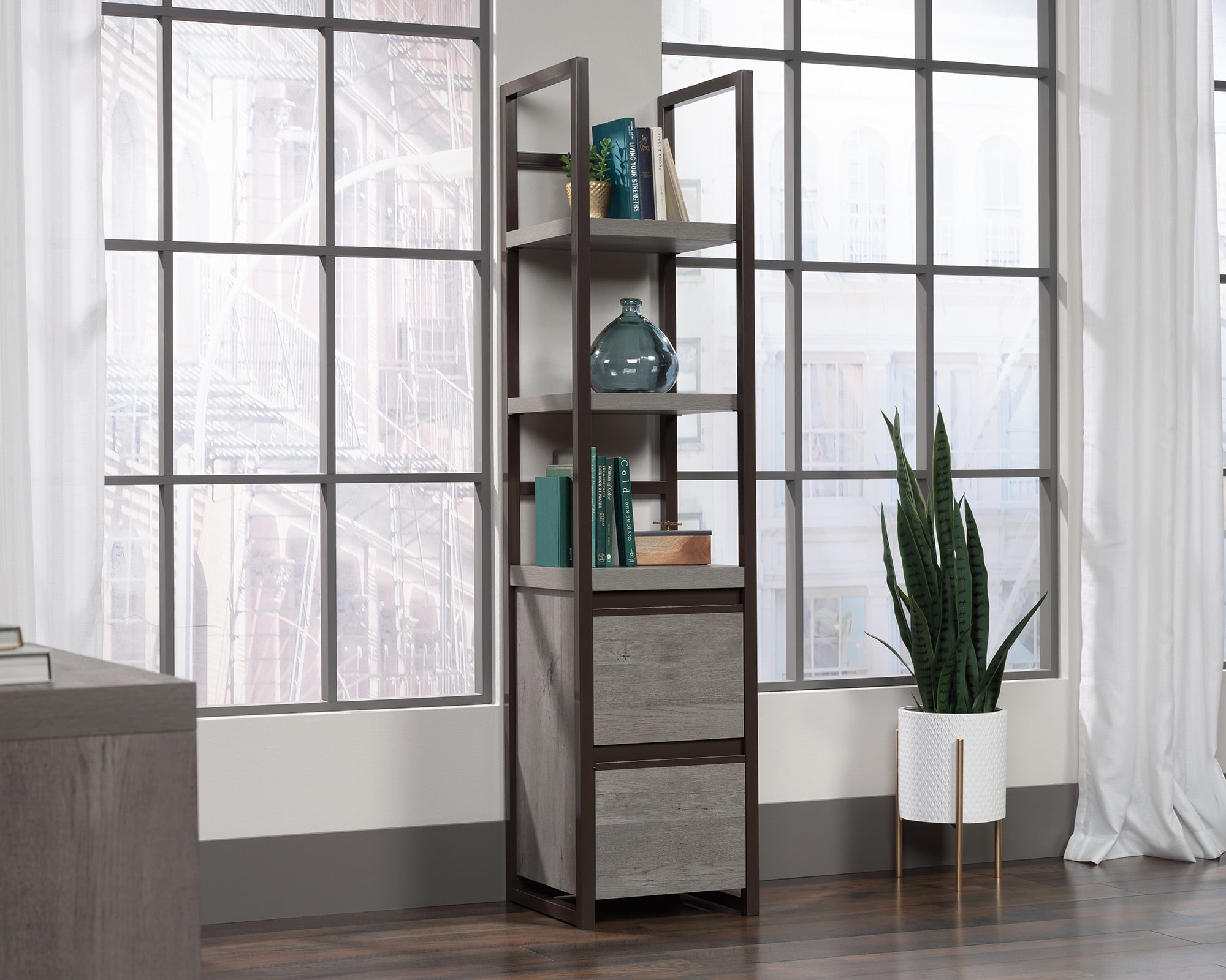 Sauder Manhattan Gate Engineered Wood Narrow Storage Tower in Mystic ...