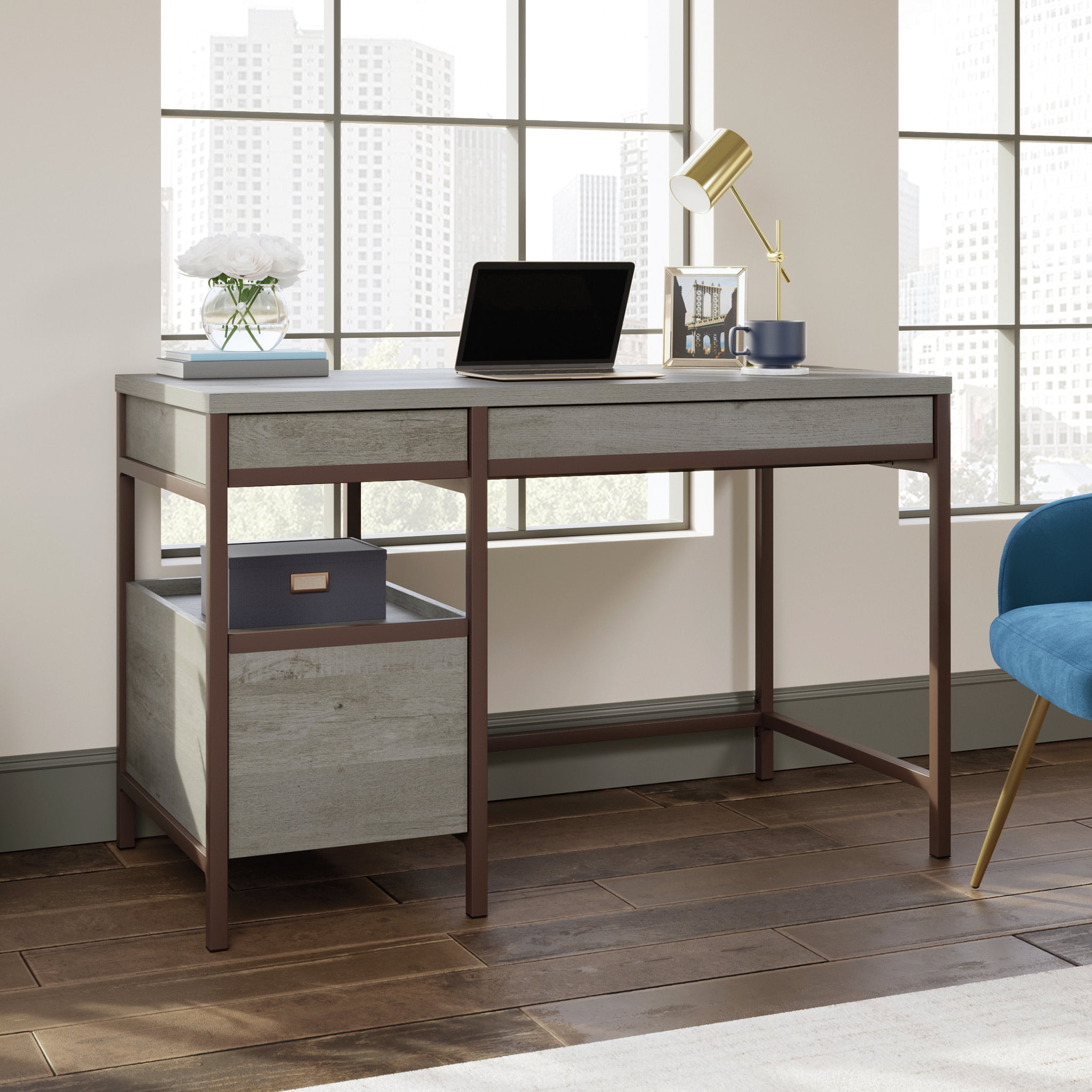 Sauder Manhattan Gate Pedestal Desk, Mystic Oak Finish - Walmart.com