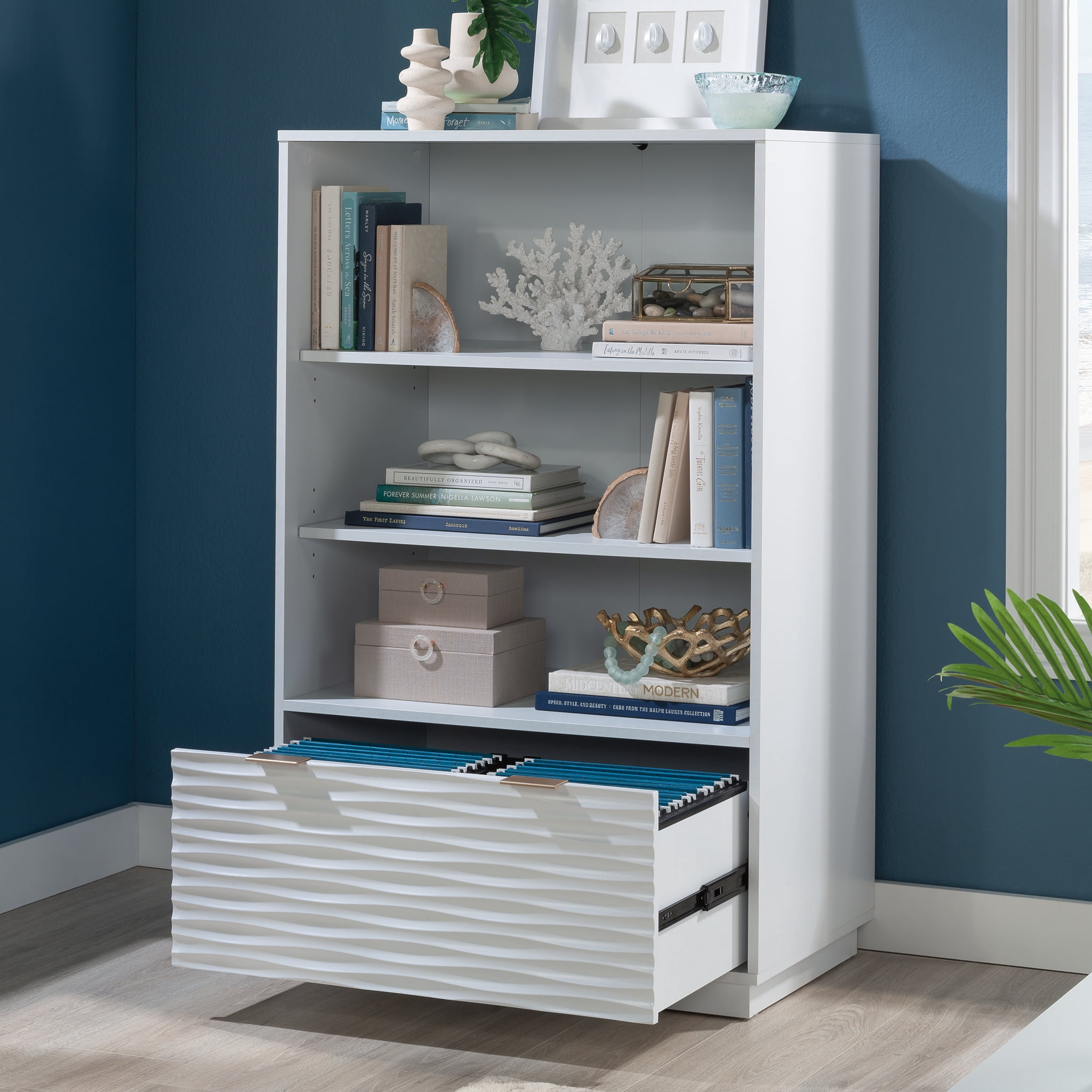Sauder Morgan Main White Bookcase with Adjustable Shelves, Storage ...