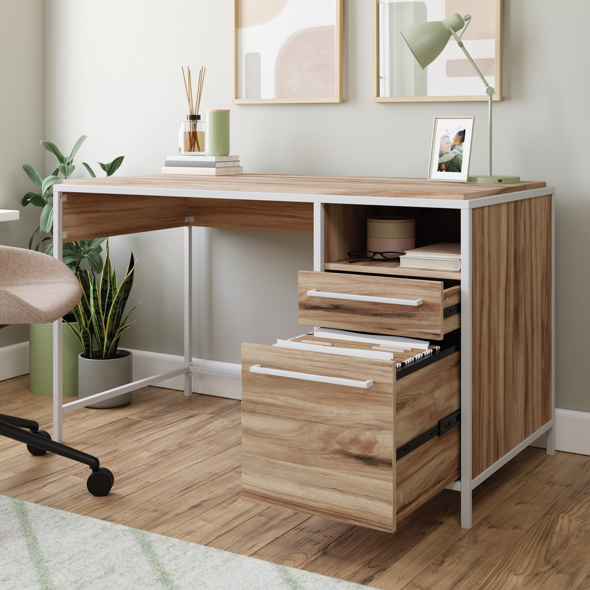 Sauder Nova Loft Home Office Desk with Drawers, Kiln Acacia Finish ...