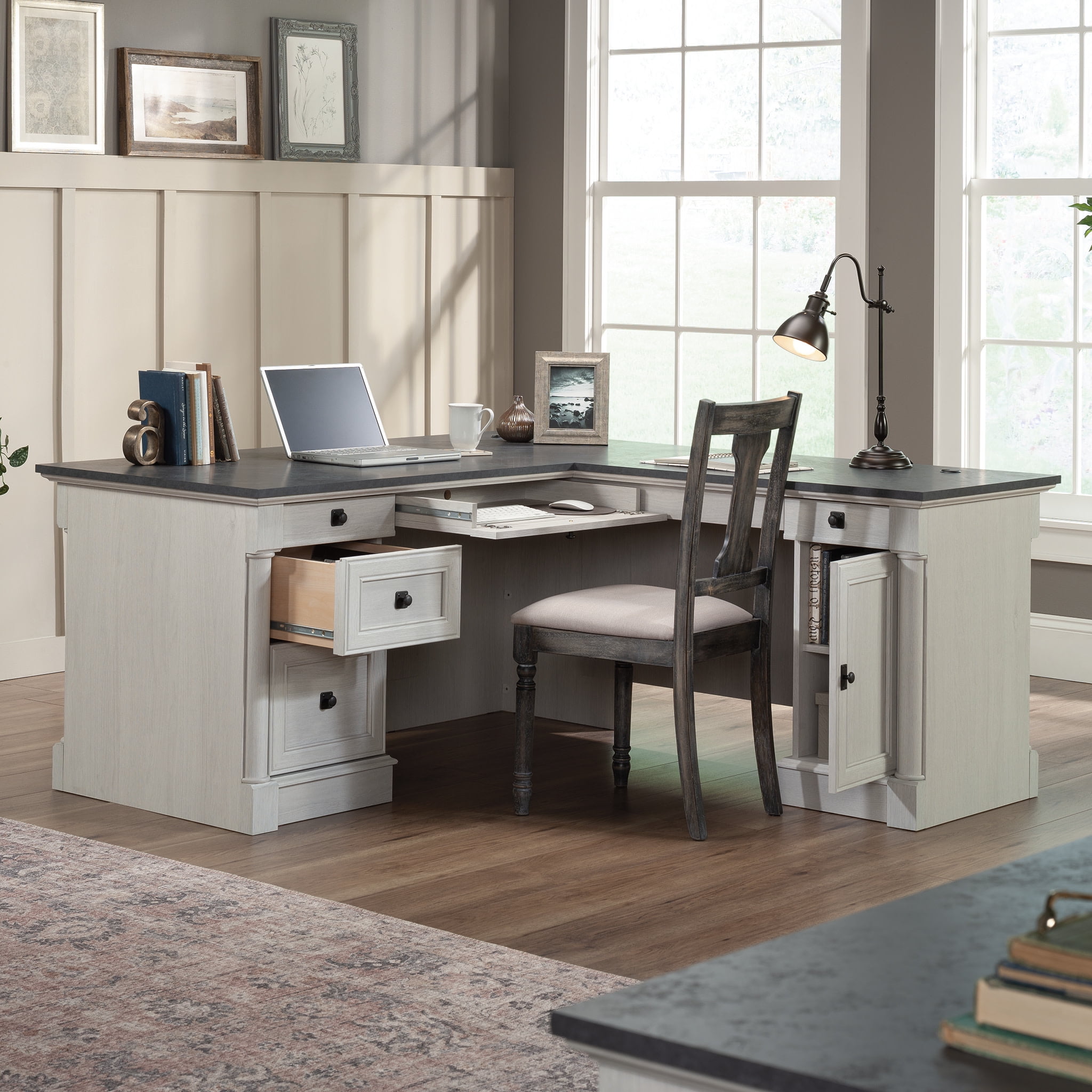 Sauder Palladia L Shaped Desk Glacier Oak Finish