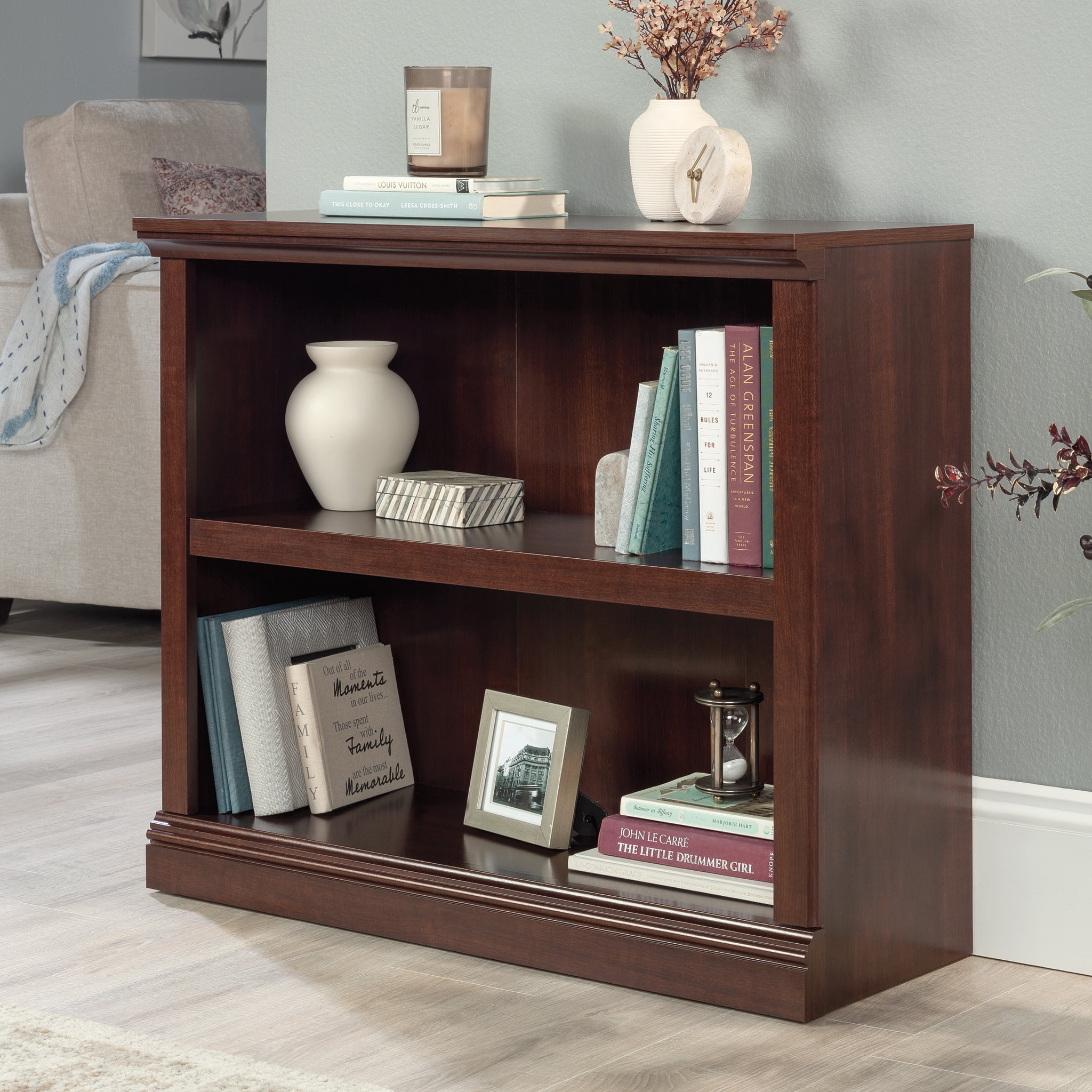 Sauder Select Versatile 2 Shelf Bookcase with Adjustable Shelf Select Cherry Finish Walmart