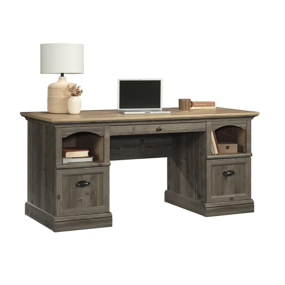 Sauder Sonnet Springs Engineered Wood Executive Desk in Pebble Pine ...