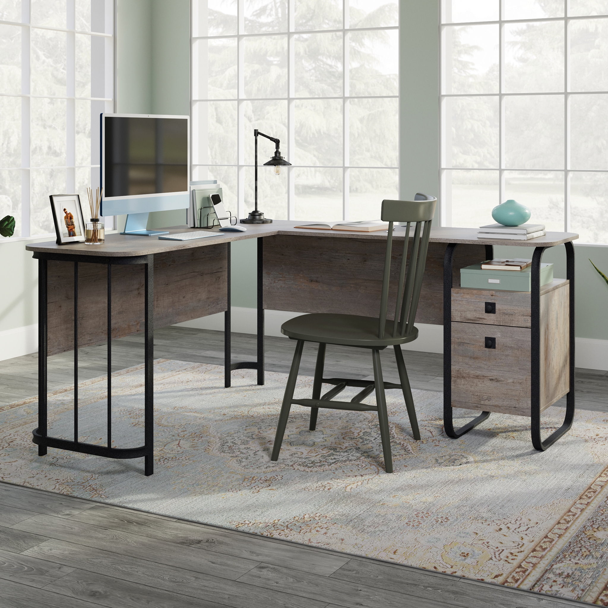 Sauder Station House L-Shaped Computer Desk, Weathered Wood Finish ...