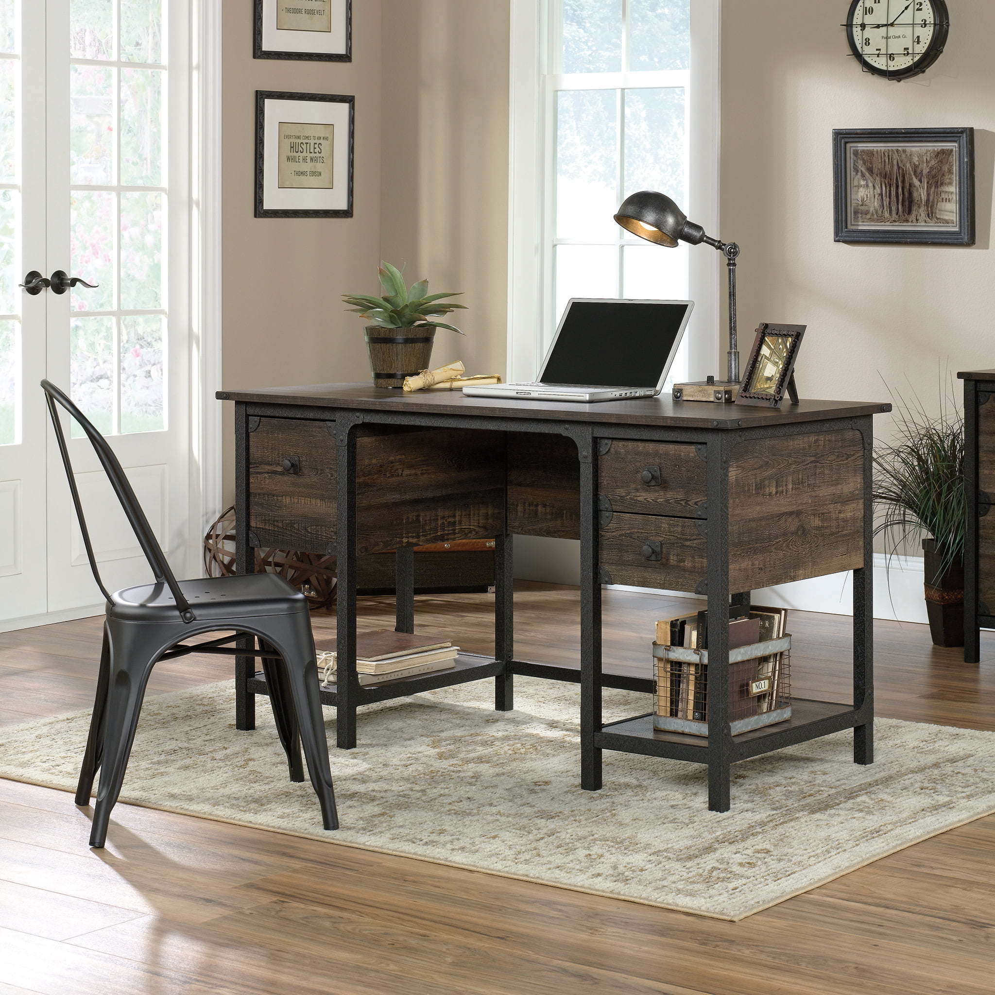 Sauder Steel River Pedestal Desk, Carbon Oak Finish - Walmart.com