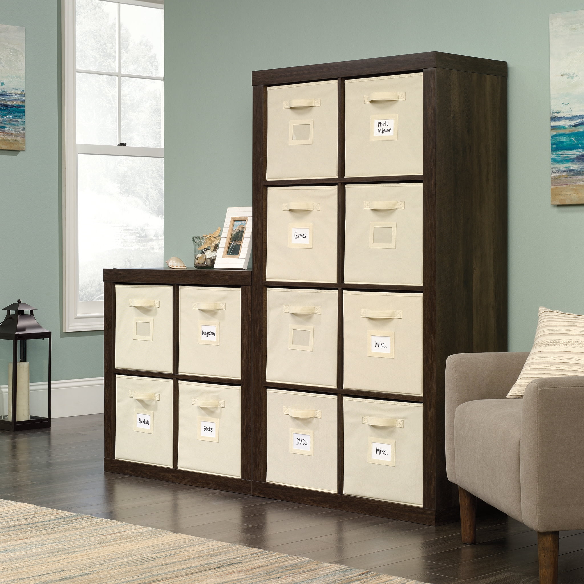Sauder Stow-away 8-Fabric Cube Storage, Smoked Oak Finish - Walmart.com