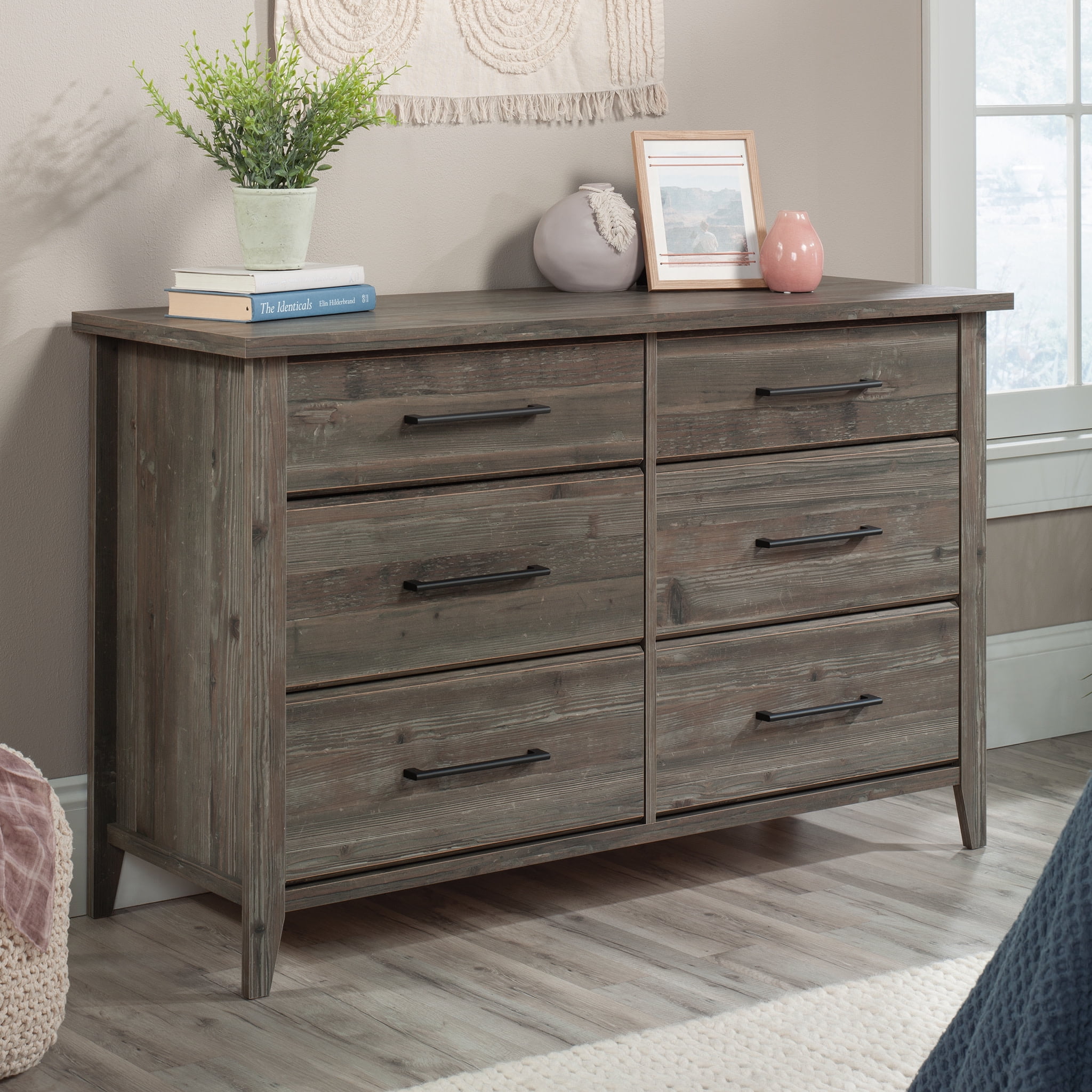Sauder Summit Station 6-Drawer Bedroom Dresser in Pebble Pine, Pebble ...