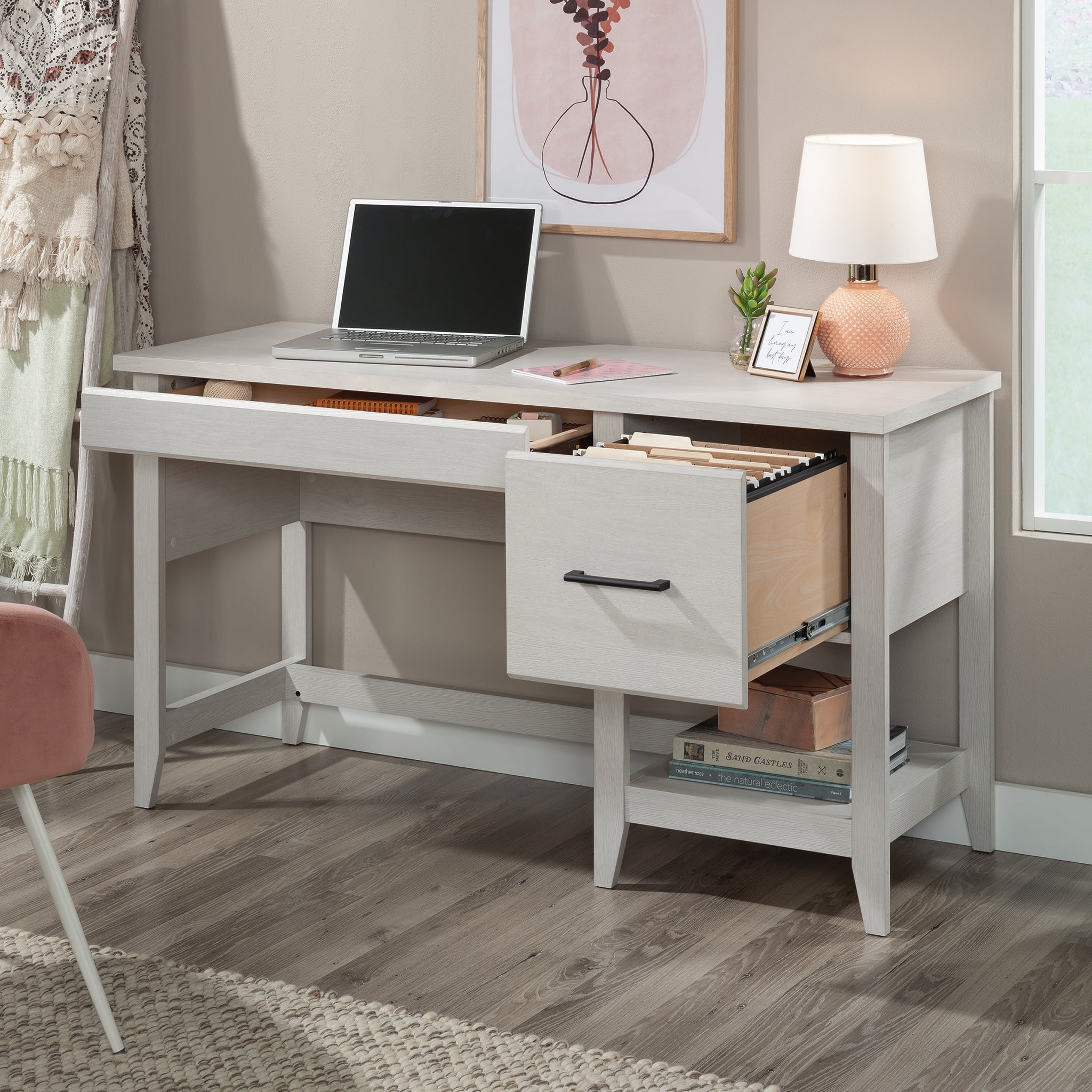 Sauder Summit Station Single Pedestal Desk, Glacier Oak Finish ...