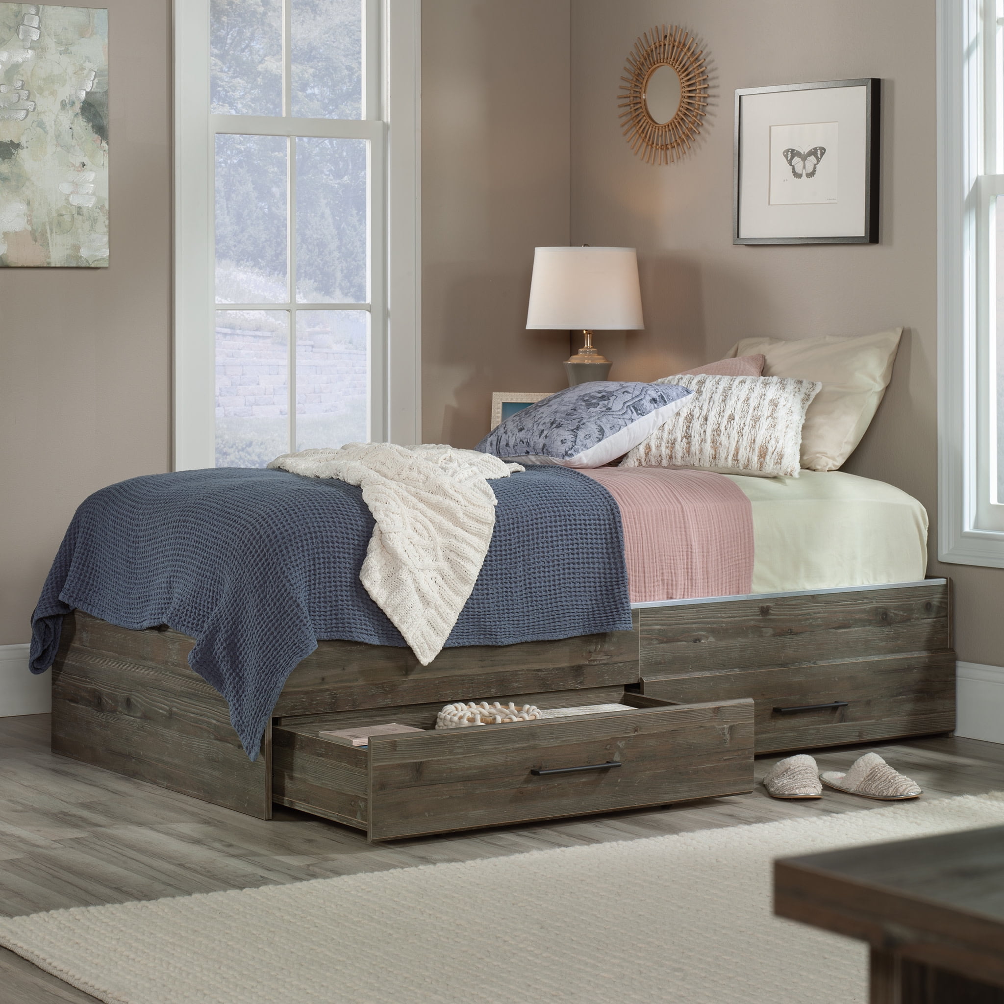Sauder Summit Station Twin Mate's Bed with 2 Drawers, Pebble Pine ...