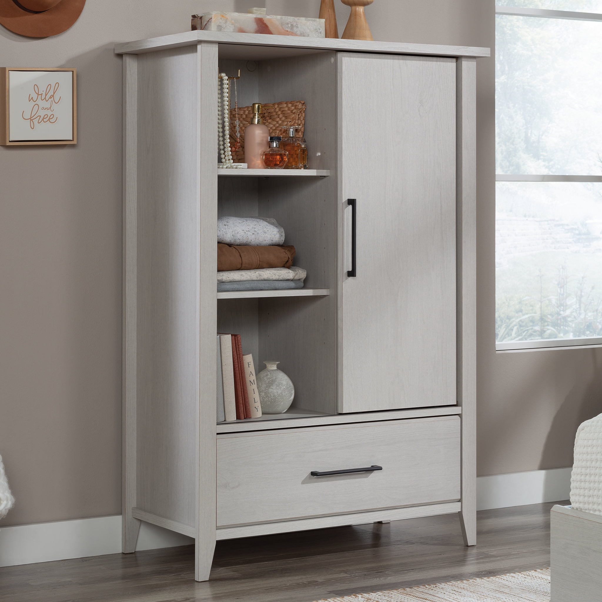 Sauder Summit Station Wardrobe/Armoire with Storage, Glacier Oak Finish ...