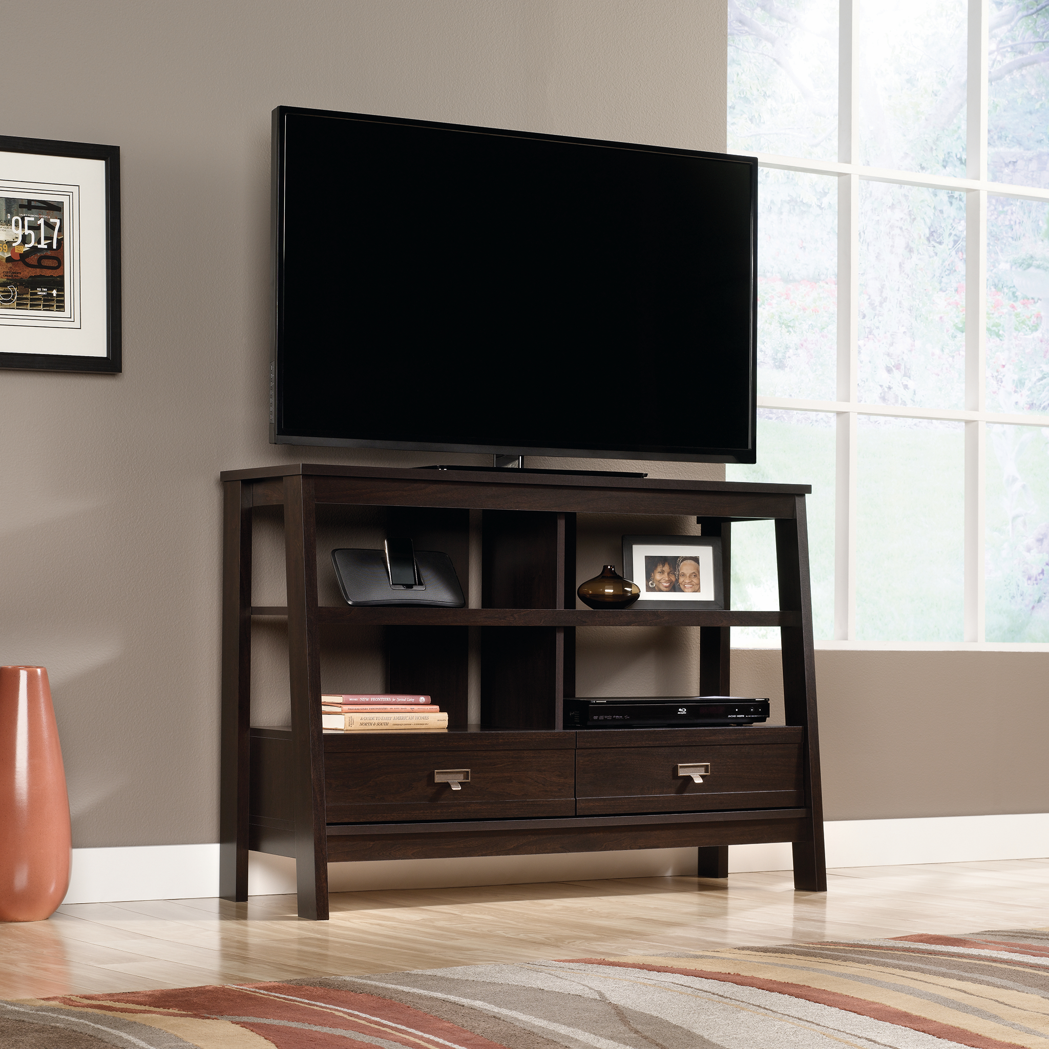 Sauder Trestle TV Stand for TVs up to 42", Jamocha Wood Finish ...