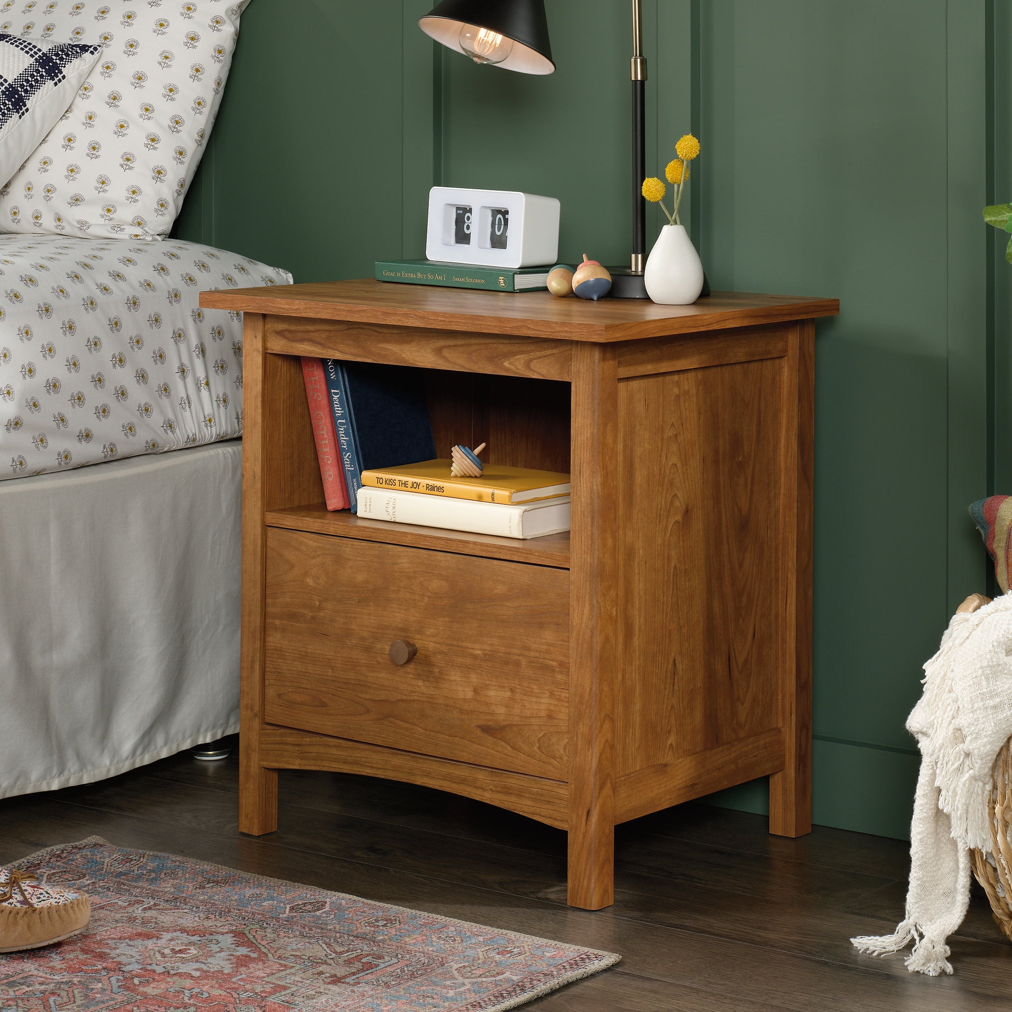 Sauder Union Plain Nightstand with Drawer, Prairie Cherry Finish ...