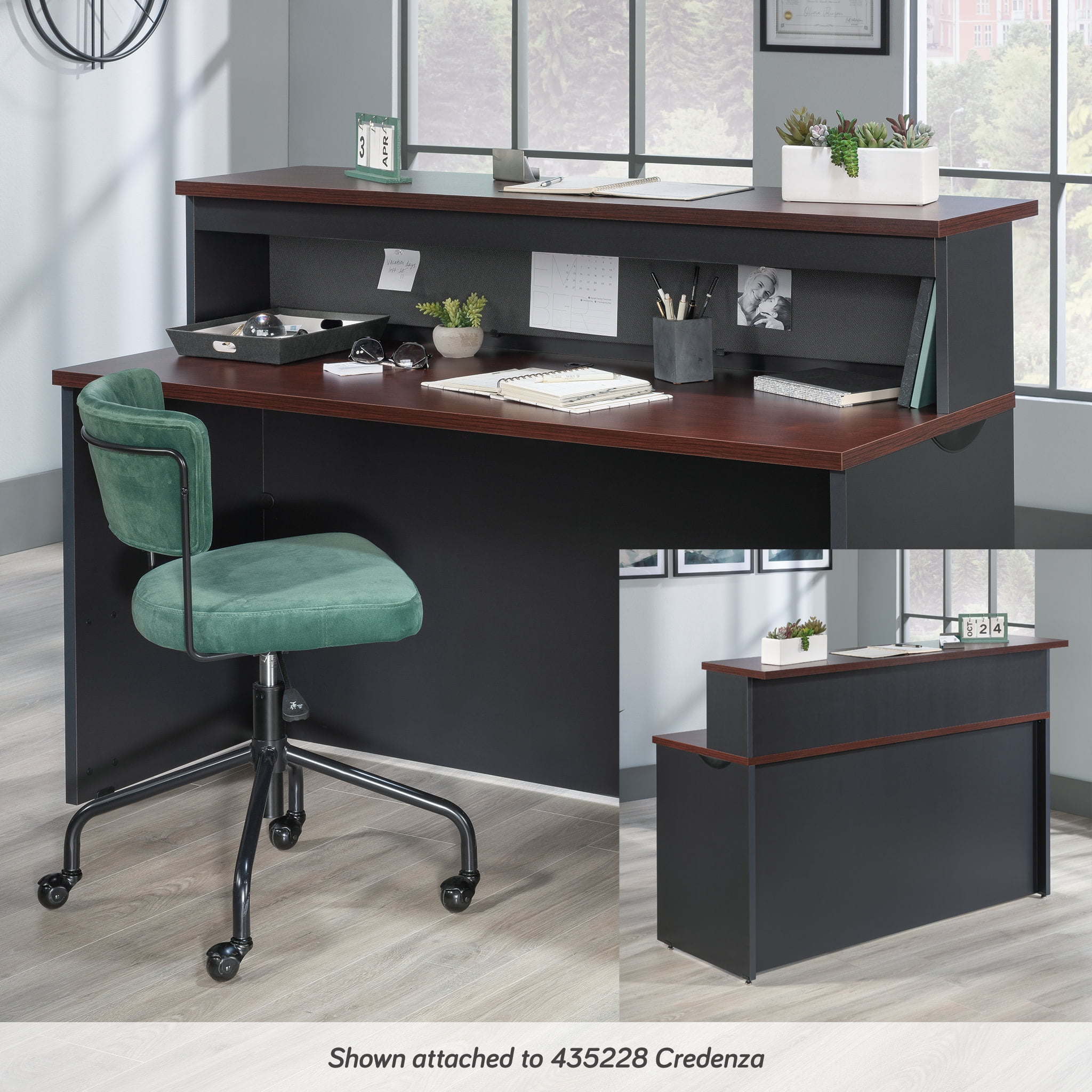 Sauder Via Engineered Wood Reception Hutch in Classic Cherry Finish ...