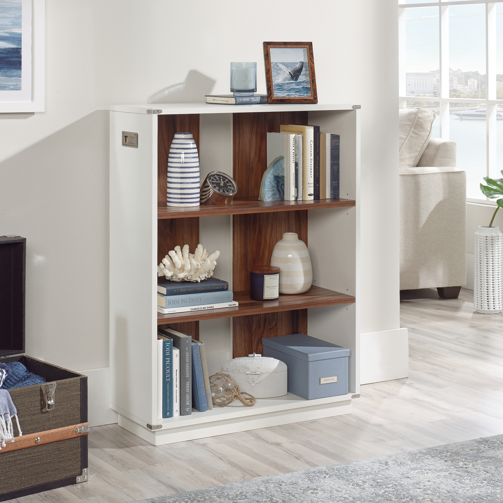 Sauder Vista Key Engineered Wood 3-Shelf Bookcase in Pearl Oak ...