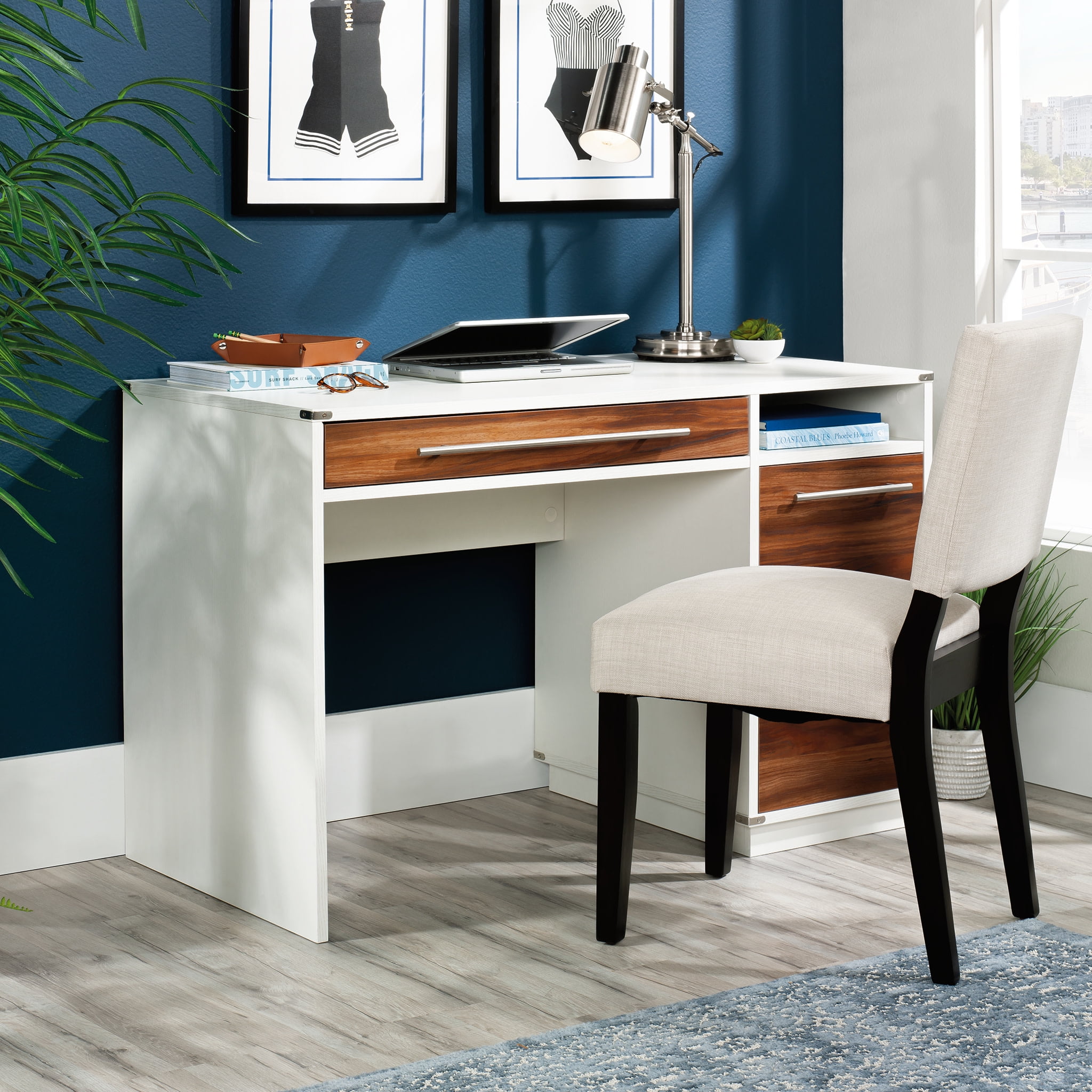 Sauder Vista Key Modern Home Computer Desk with Storage, Blaze Acacia ...