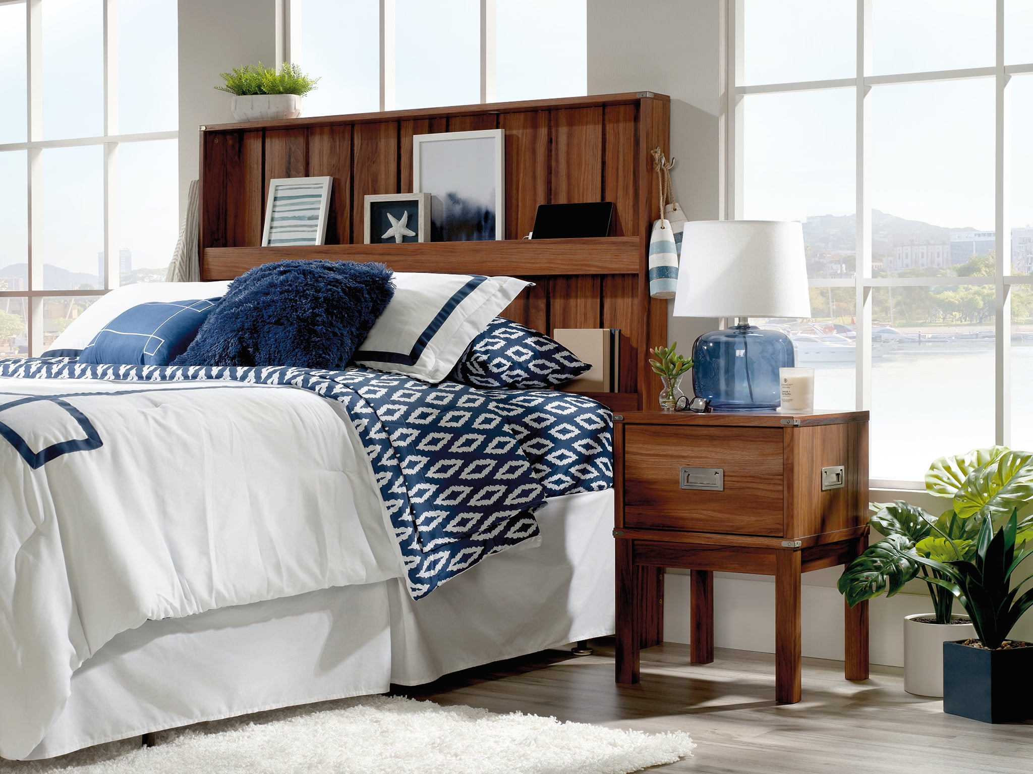 Sauder Vista Key Queen Headboard with Shelves, Blaze Acacia Finish ...