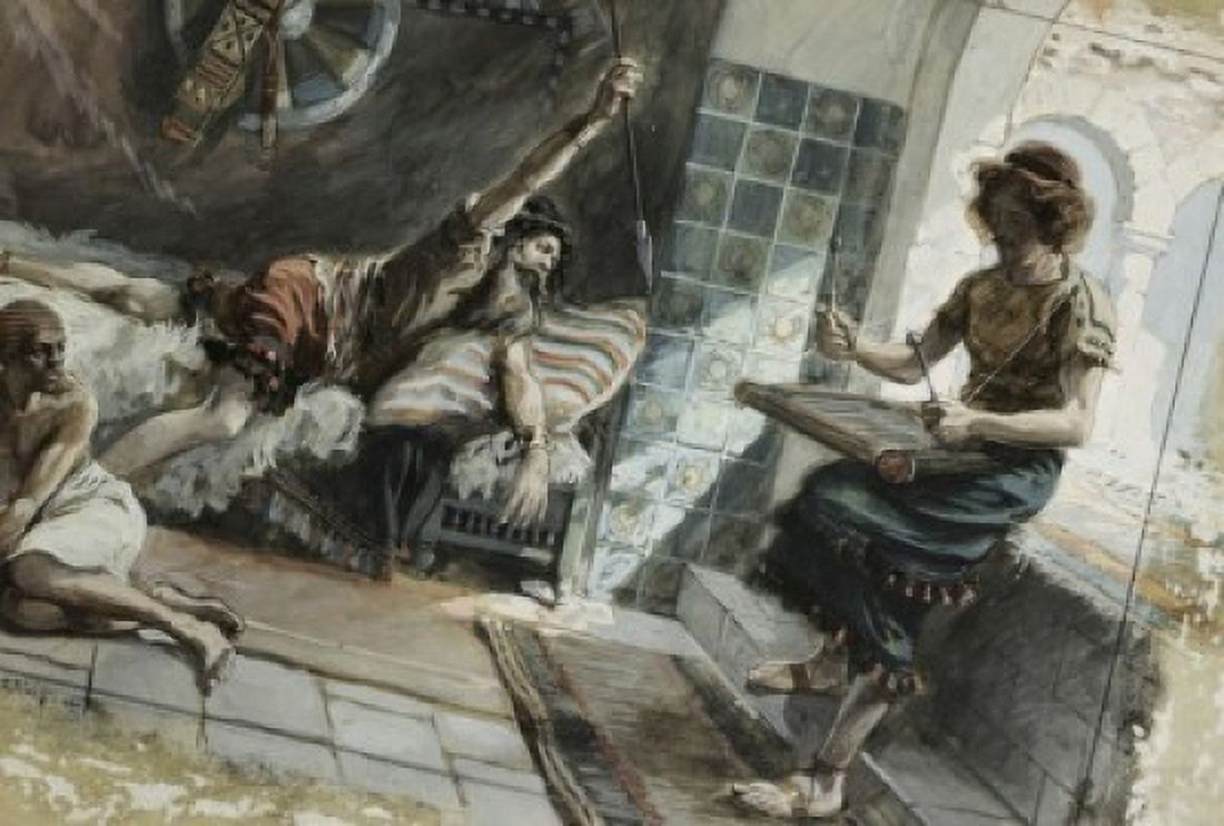 Saul Endeavors to Pierce David, James Tissot (1836-1902 French), Jewish Museum, New York, USA ...